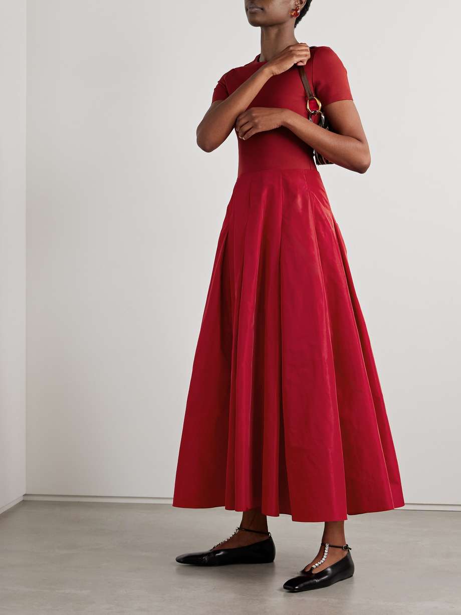 STAUD Hopper stretch-jersey and pleated faille maxi dress | NET-A-PORTER