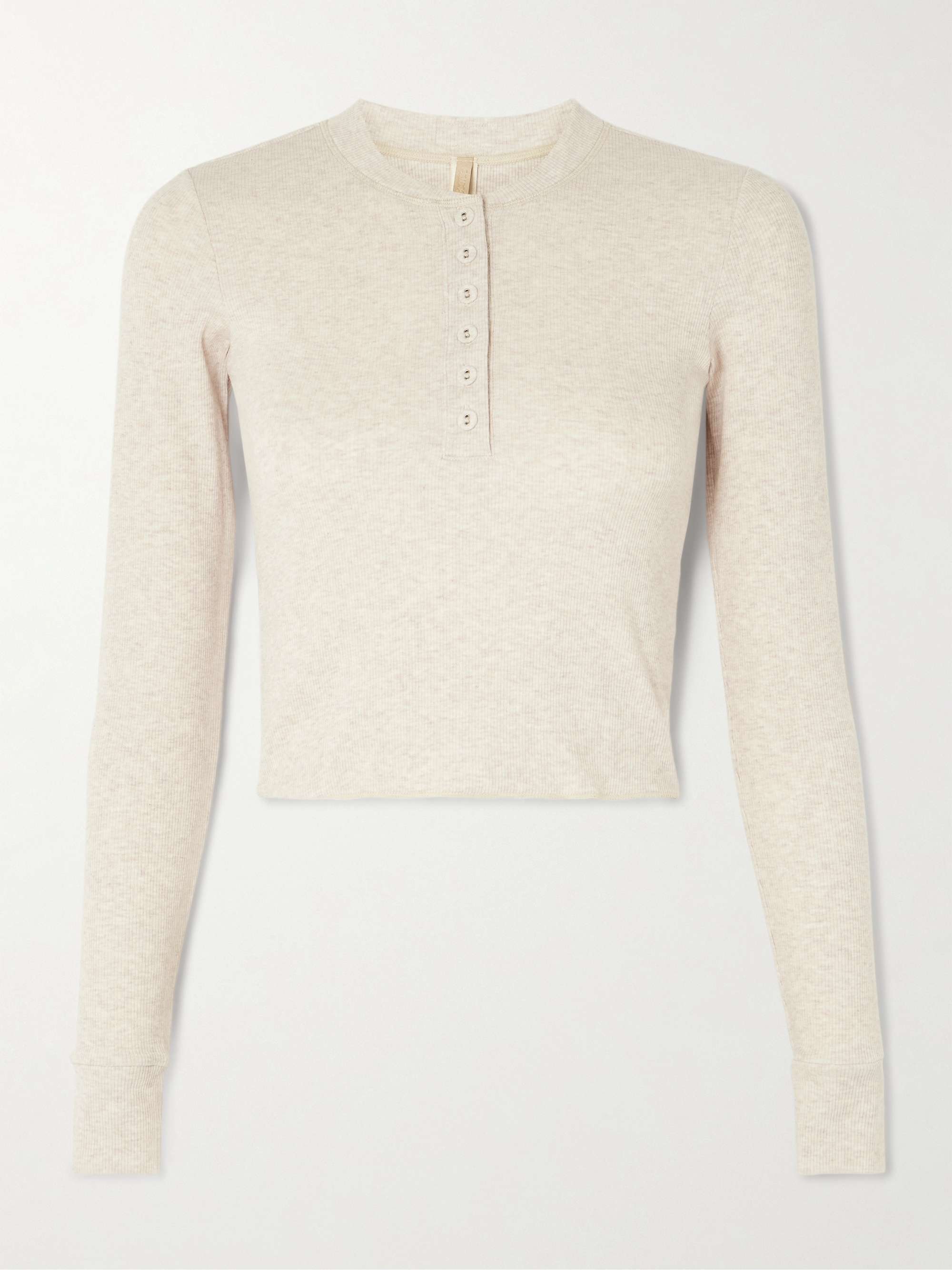 SKIMS Long Sleeve Crop Henley - Heather Oatmeal | NET-A-PORTER