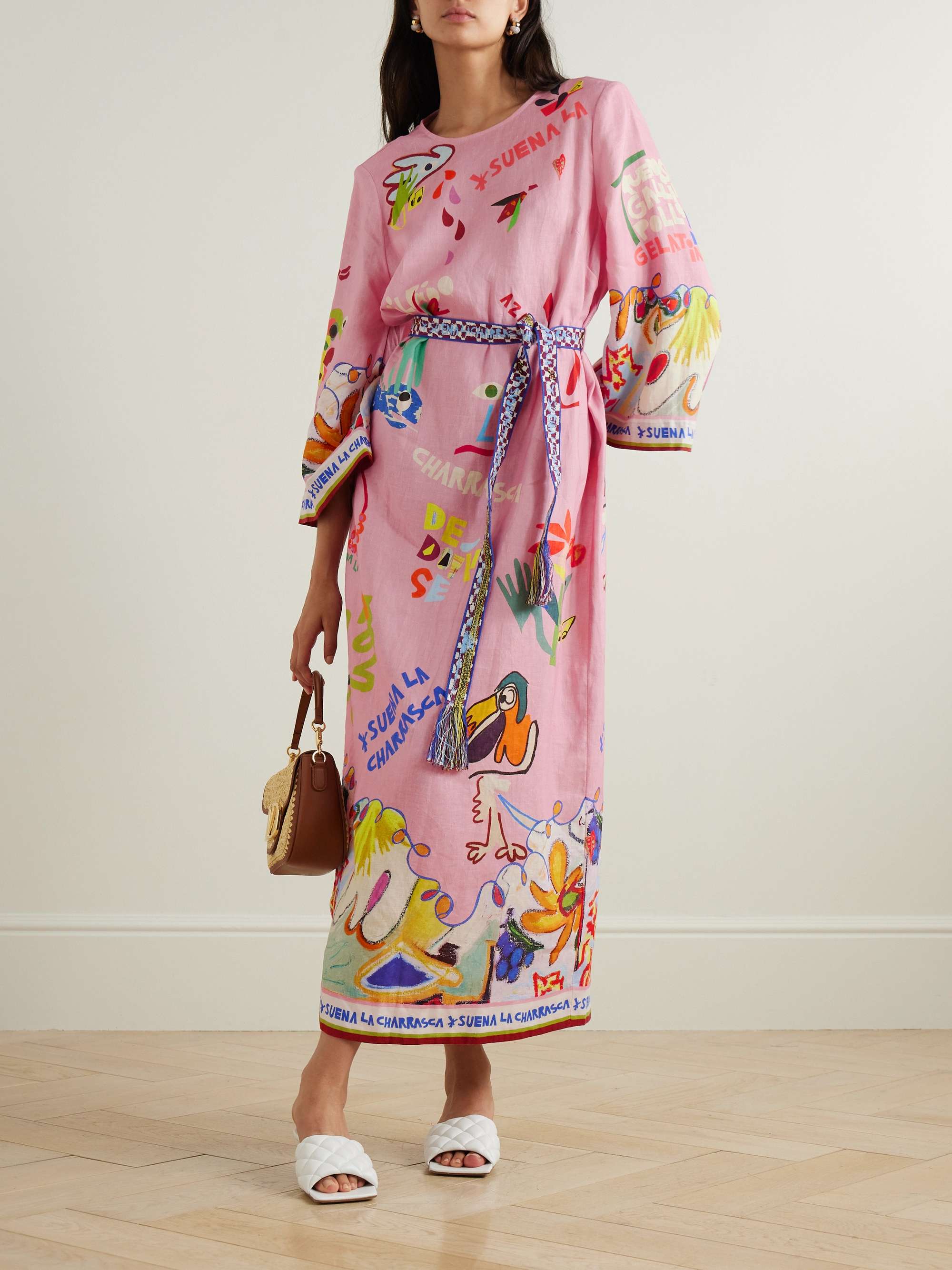 ALÉMAIS + Nadia Hernández La Charrasca belted printed linen midi dress ...