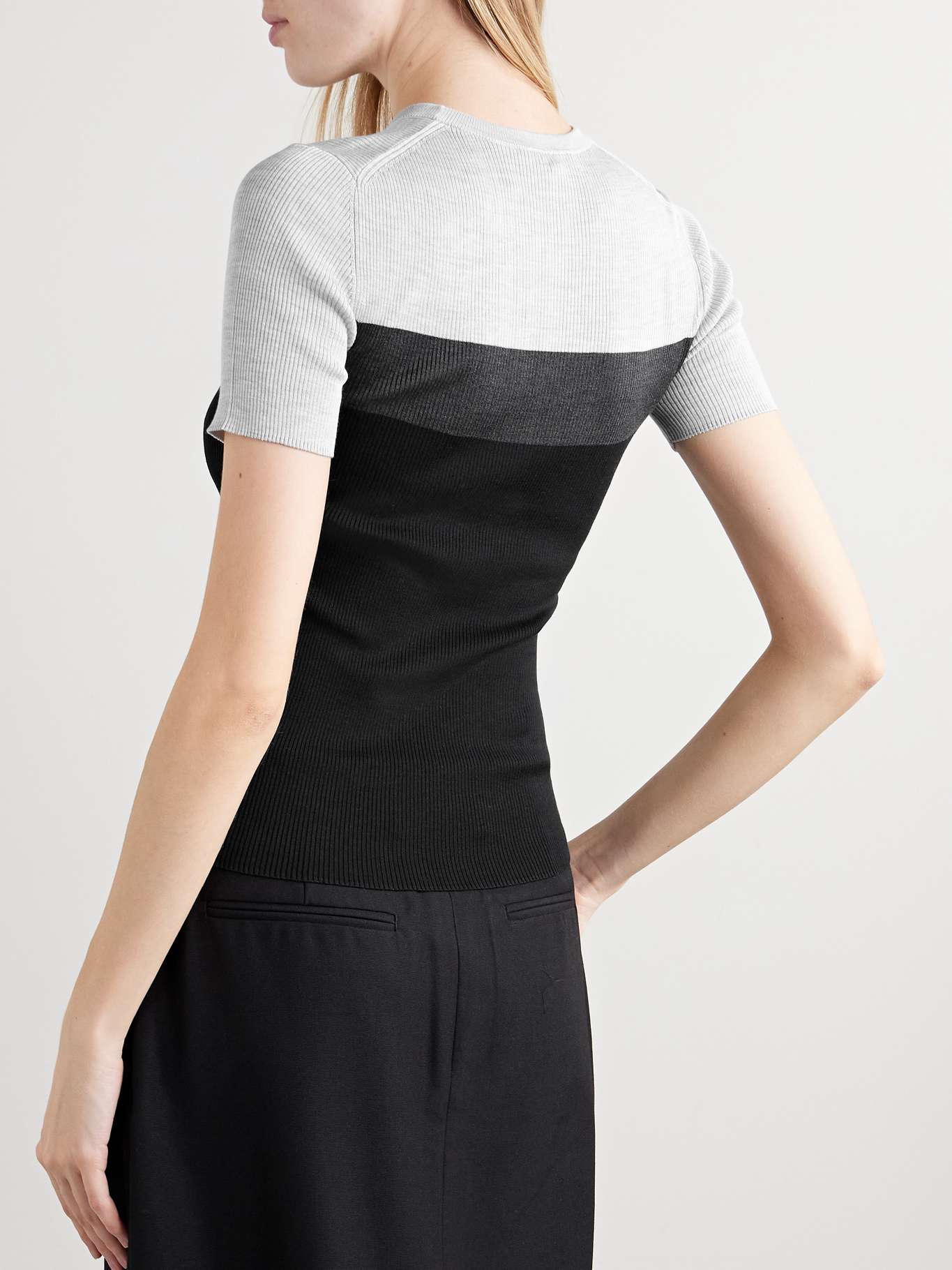 THEORY Color-block ribbed silk T-shirt | NET-A-PORTER