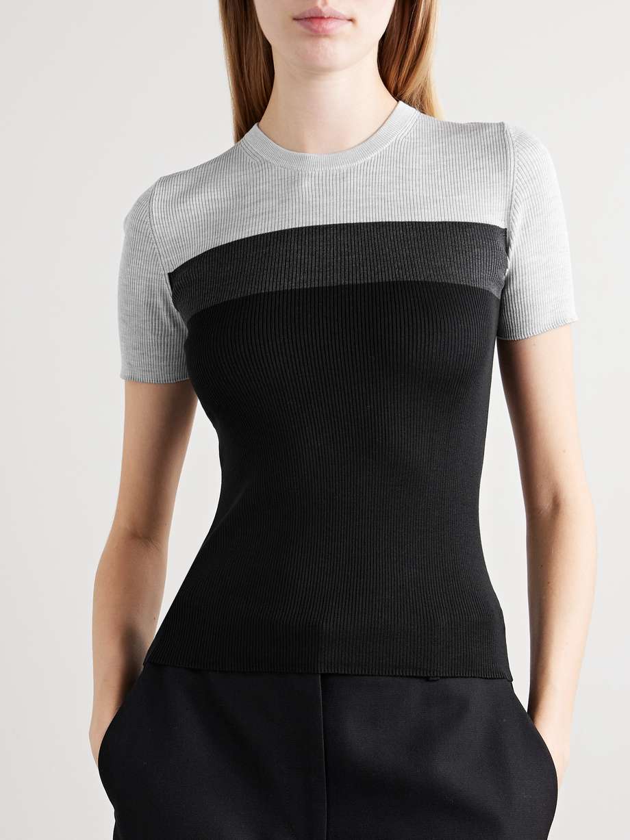 THEORY Color-block ribbed silk T-shirt | NET-A-PORTER
