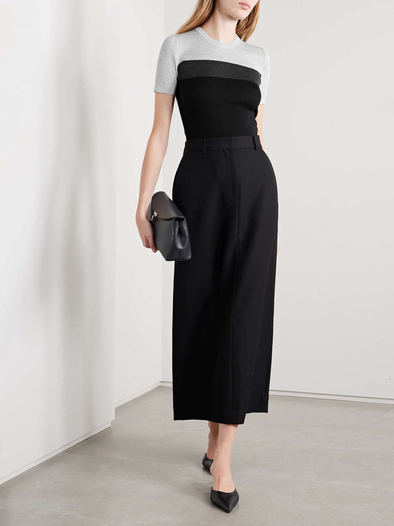 THEORY Color-block ribbed silk T-shirt | NET-A-PORTER