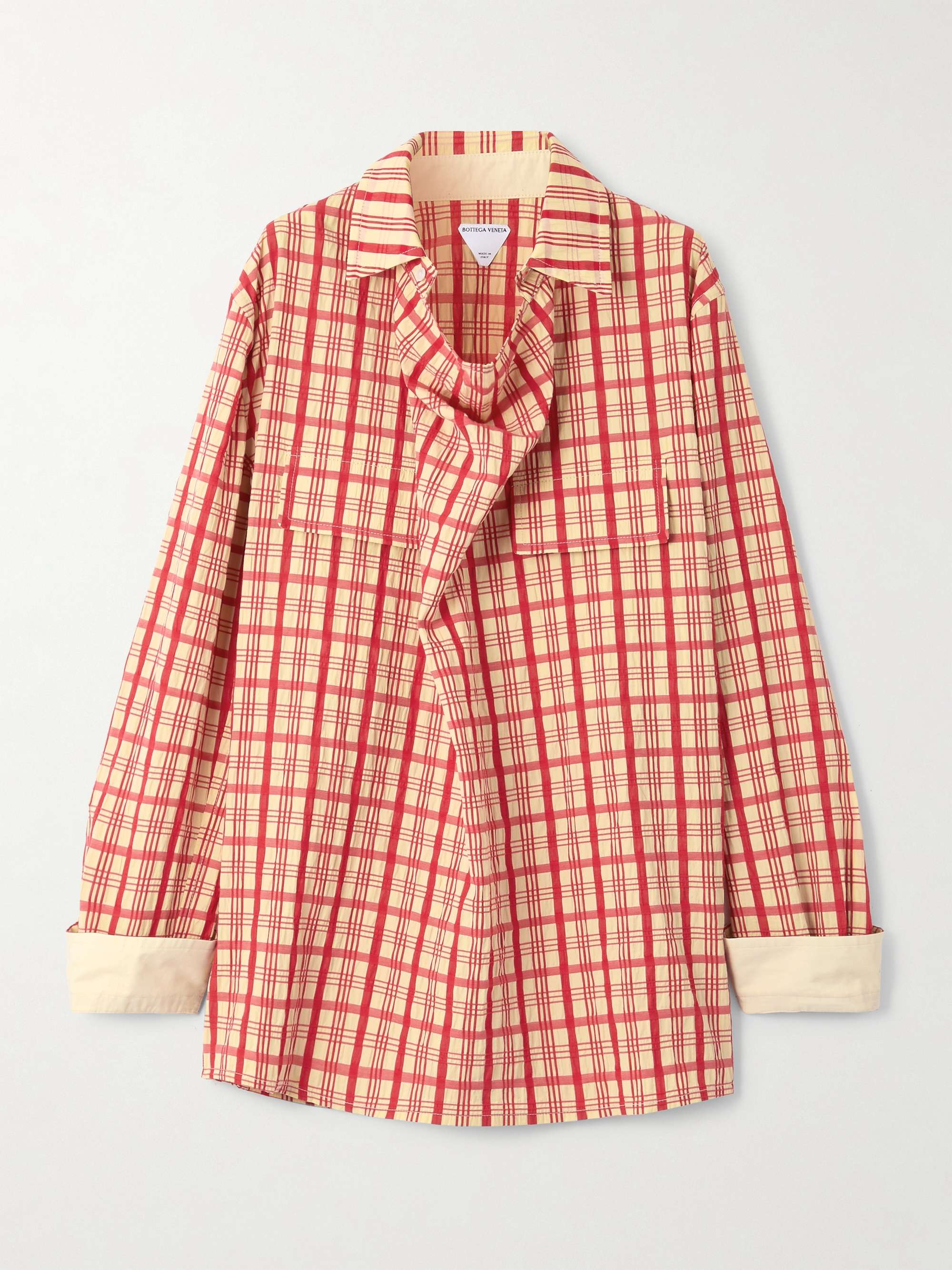 BOTTEGA VENETA Draped checked cotton-seersucker blouse | NET-A-PORTER