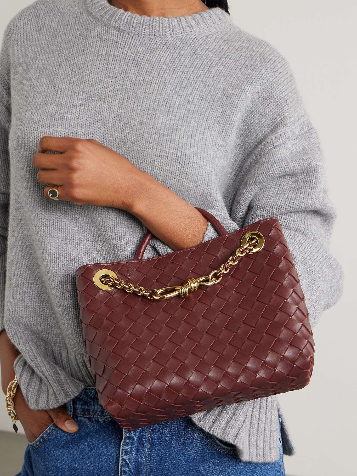 BOTTEGA VENETA Andiamo With Chain small intrecciato leather shoulder ...