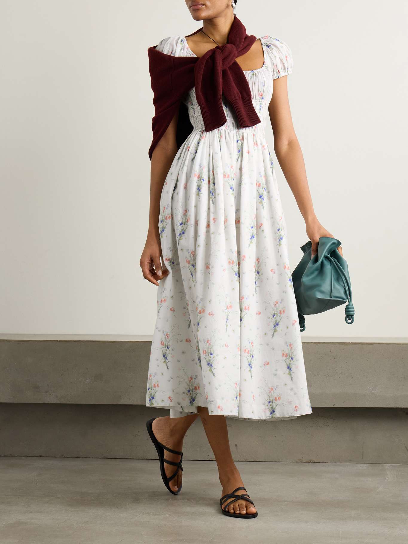 DÔEN Quinley shirred floral-print organic cotton midi dress | NET-A-PORTER