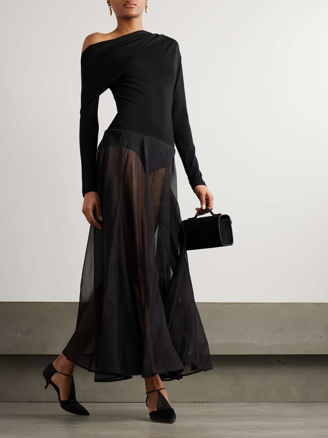 ESSE STUDIOS Aire Twist asymmetric cutout stretch-knit and silk-organza ...