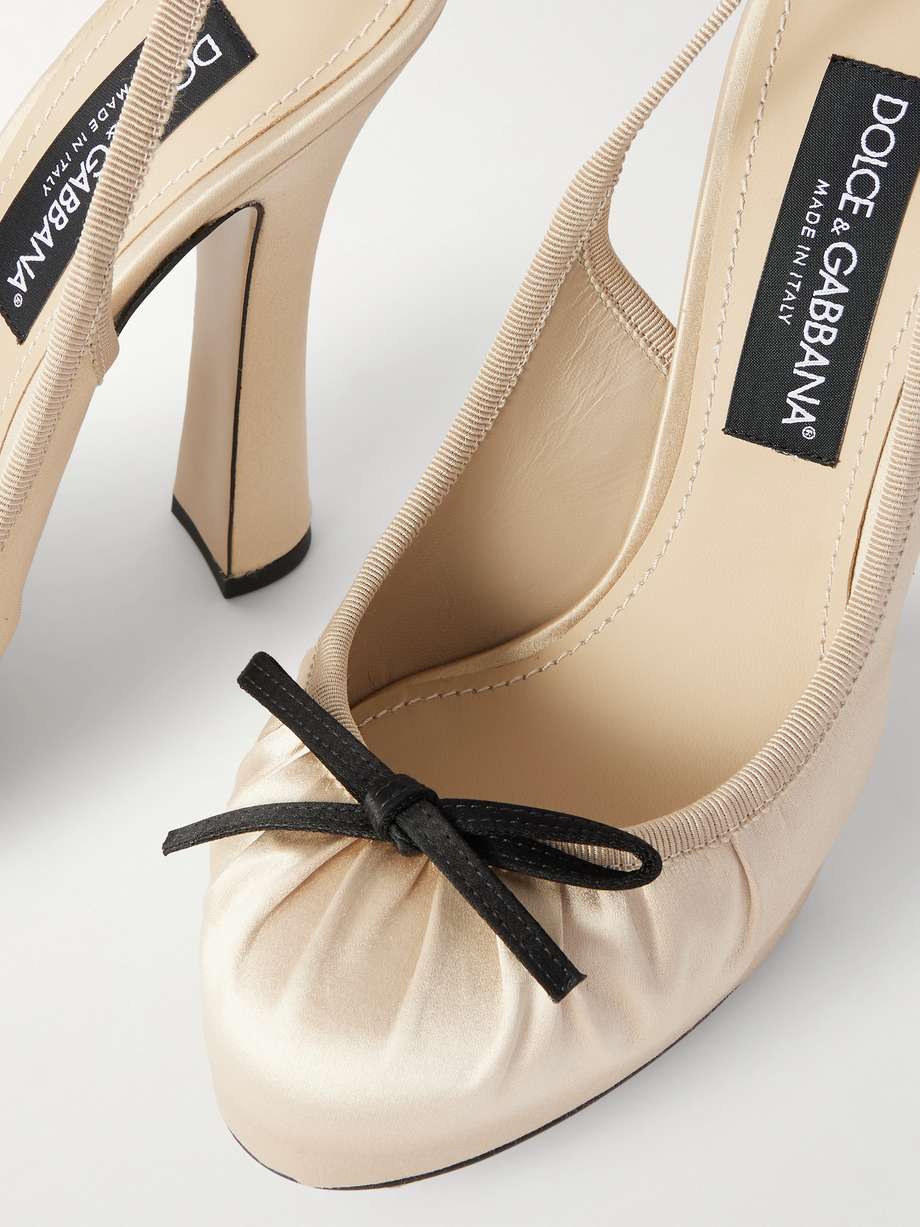 DOLCE&GABBANA Bow-embellished grosgrain-trimmed satin slingback pumps ...