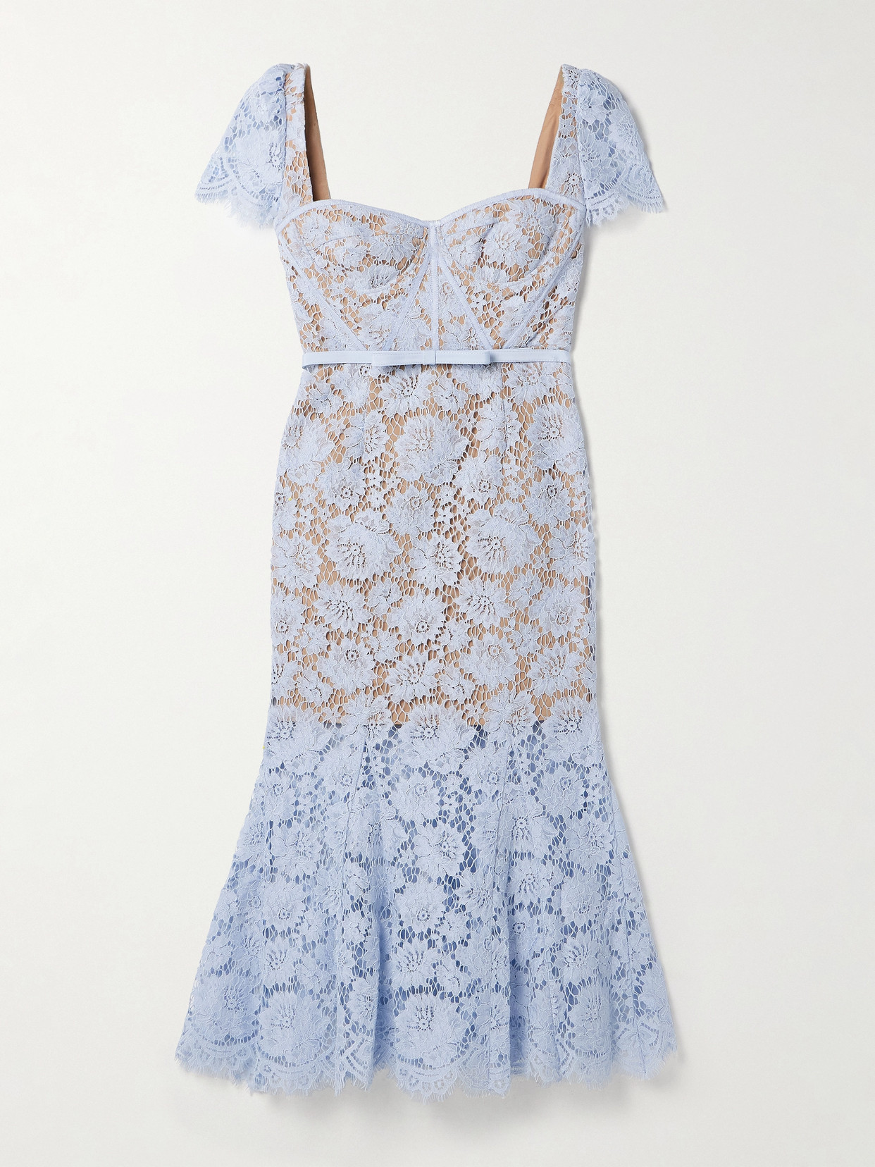 Self-portrait Belted Corded Lace Midi Dress In Blue | ModeSens
