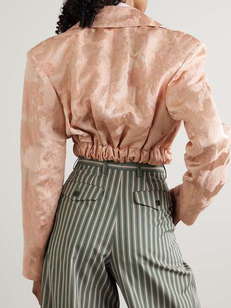 DRIES VAN NOTEN Belted cropped floral-jacquard linen-blend jacket | NET ...