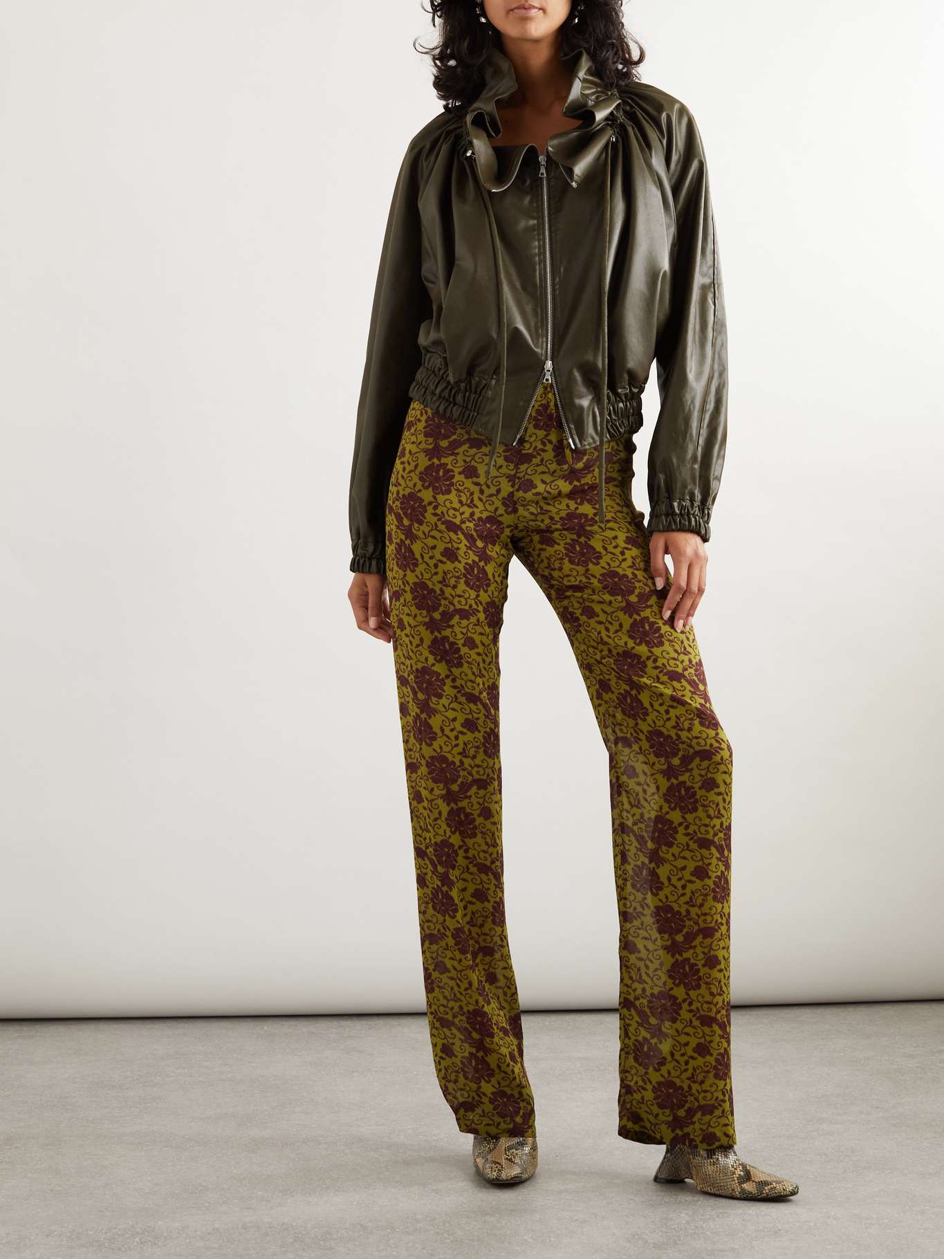 DRIES VAN NOTEN Cropped ruffled faux leather bomber jacket | NET-A-PORTER