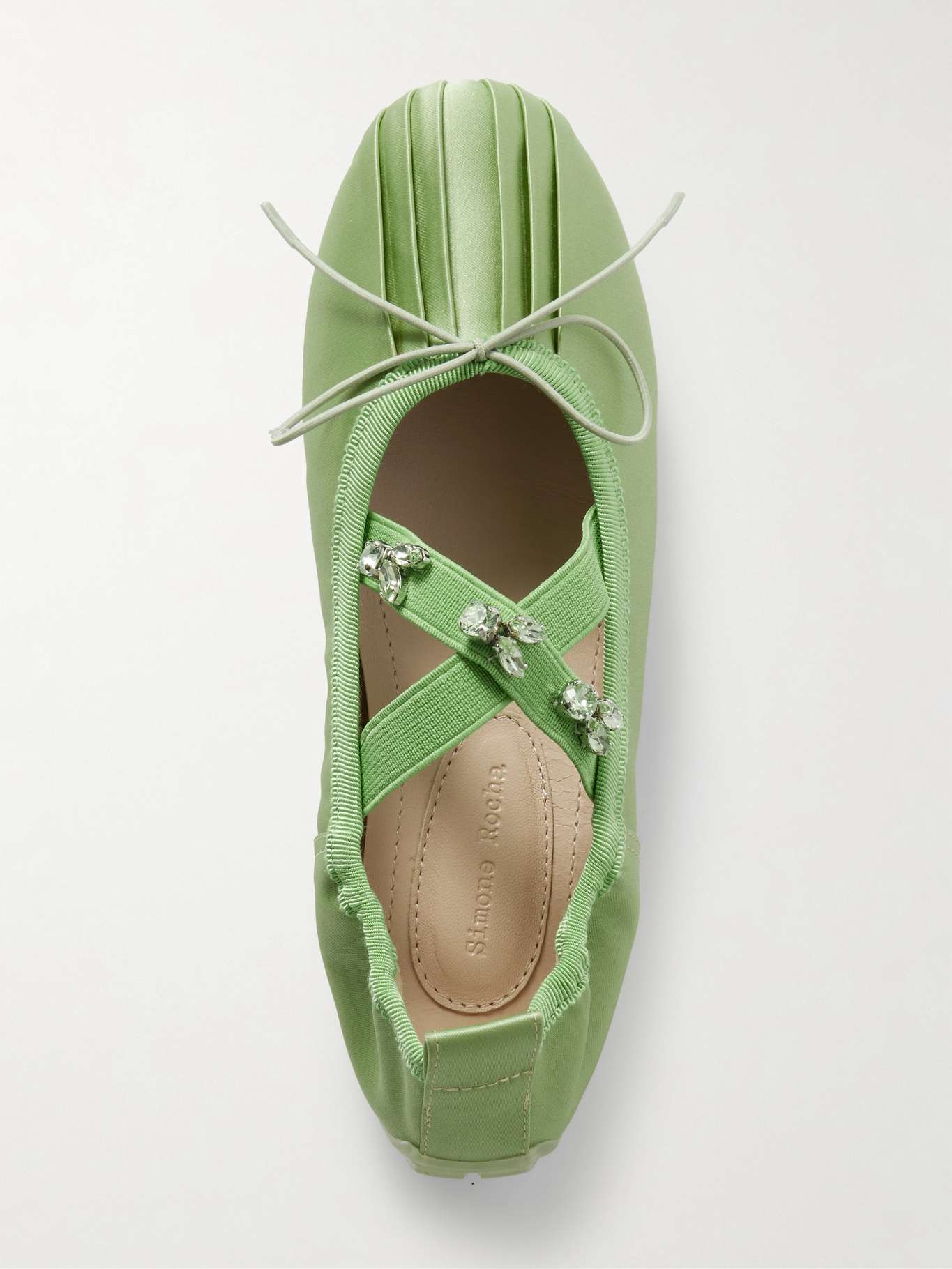 SIMONE ROCHA Grosgrain-trimmed crystal-embellished pleated satin ballet ...