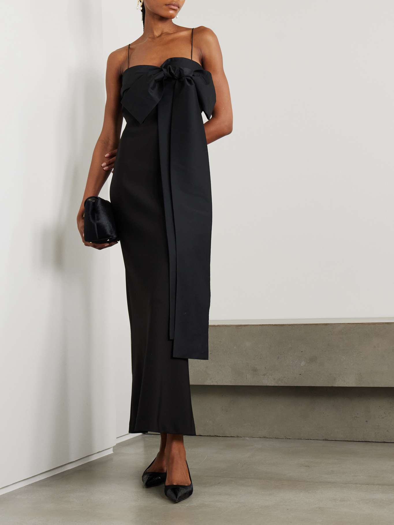 BERNADETTE Bart bow-embellished taffeta-trimmed crepe de chine gown ...