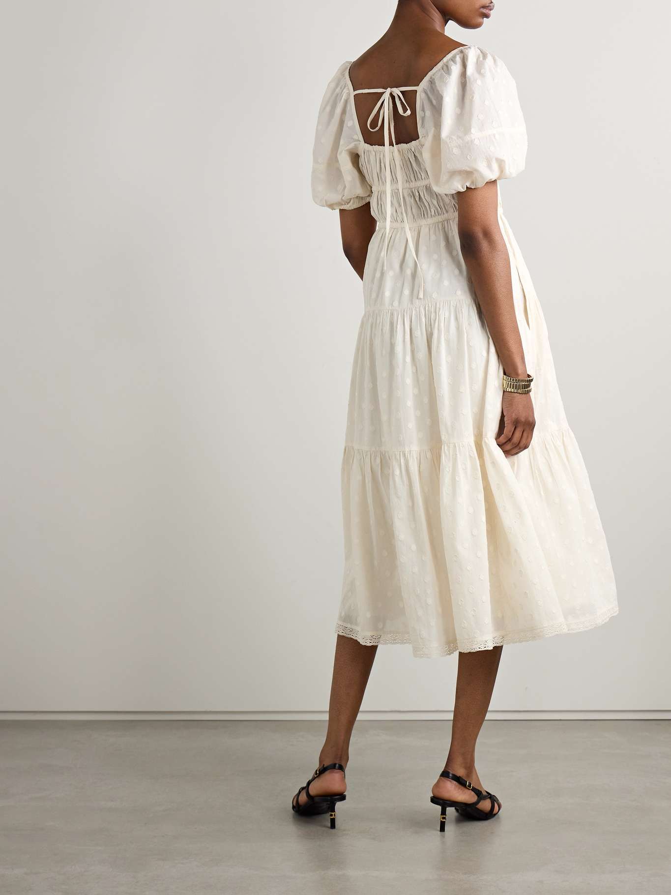 ULLA JOHNSON Palma crochet-trimmed fil coupé cotton-voile midi dress ...