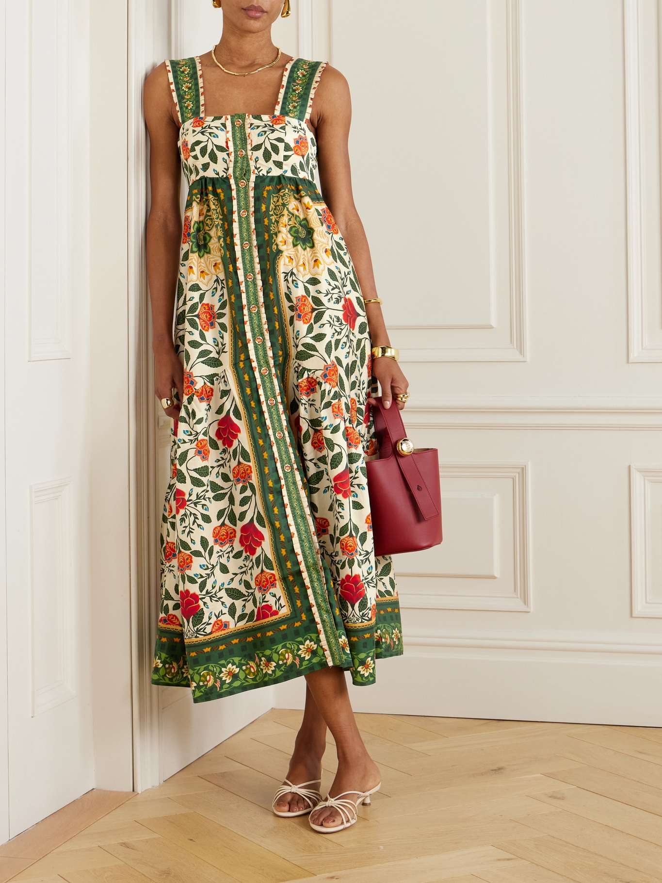 FARM RIO Garden Tapestry open-back floral-print cotton-poplin maxi ...