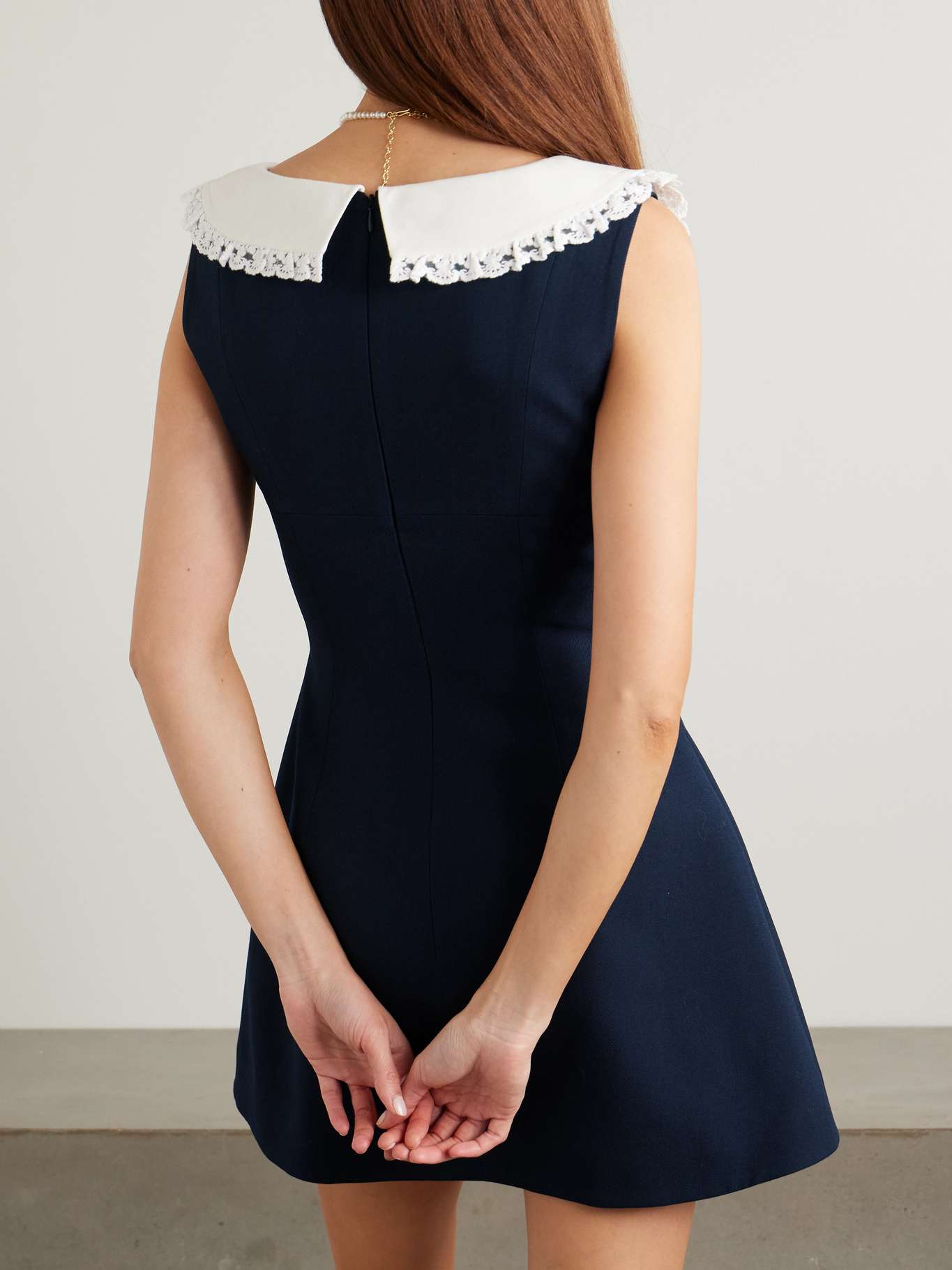 SHUSHU/TONG Lace-trimmed bow-detailed wool and silk-blend twill mini ...