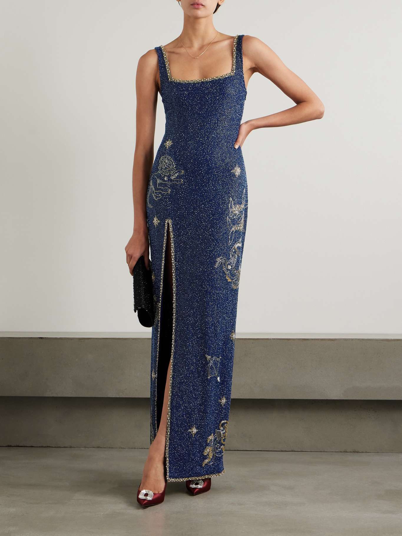 CLIO PEPPIATT Zodiac embellished beaded stretch-crepe gown | NET-A-PORTER