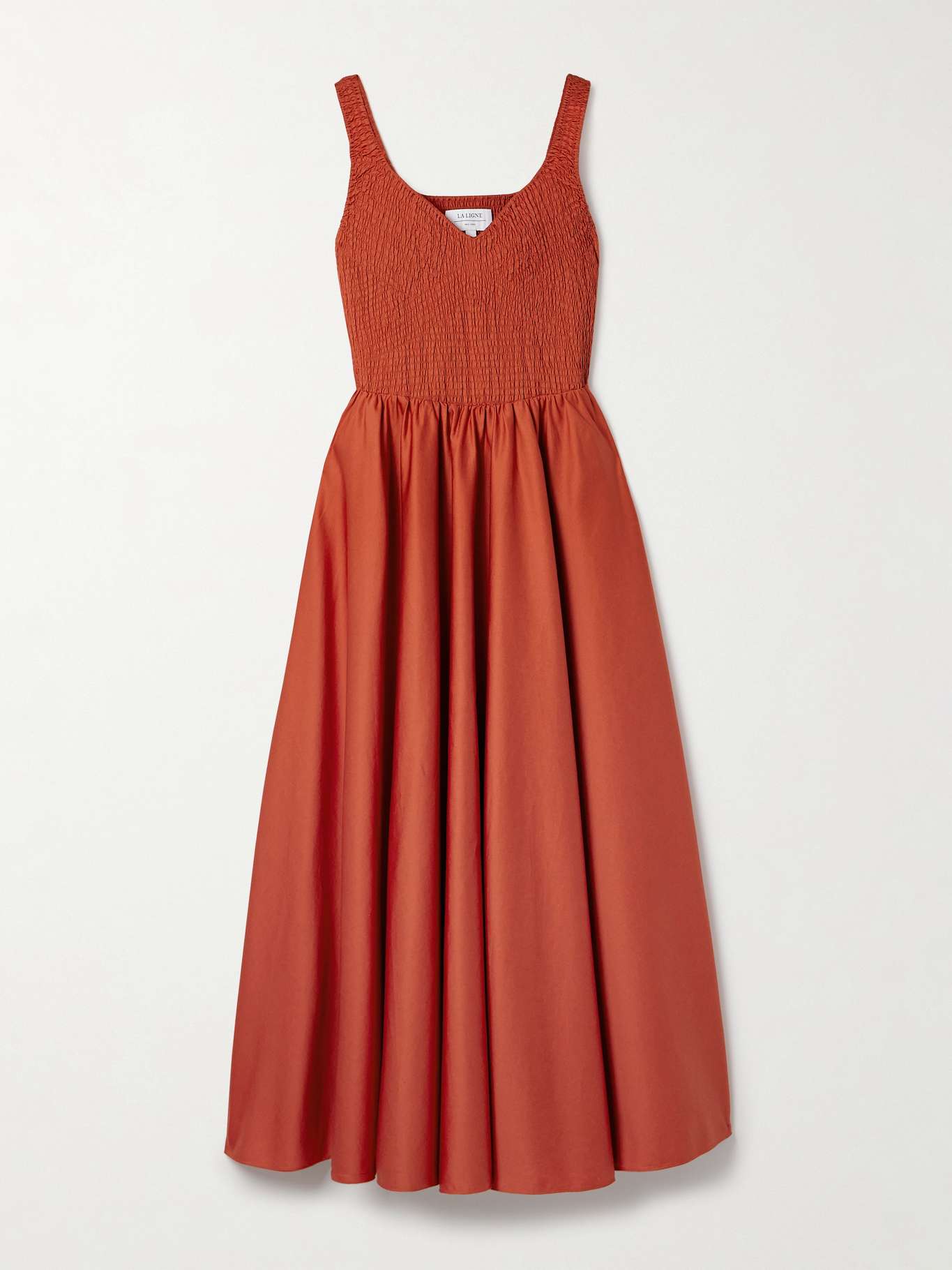 LA LIGNE Cruz shirred cotton-sateen midi dress | NET-A-PORTER