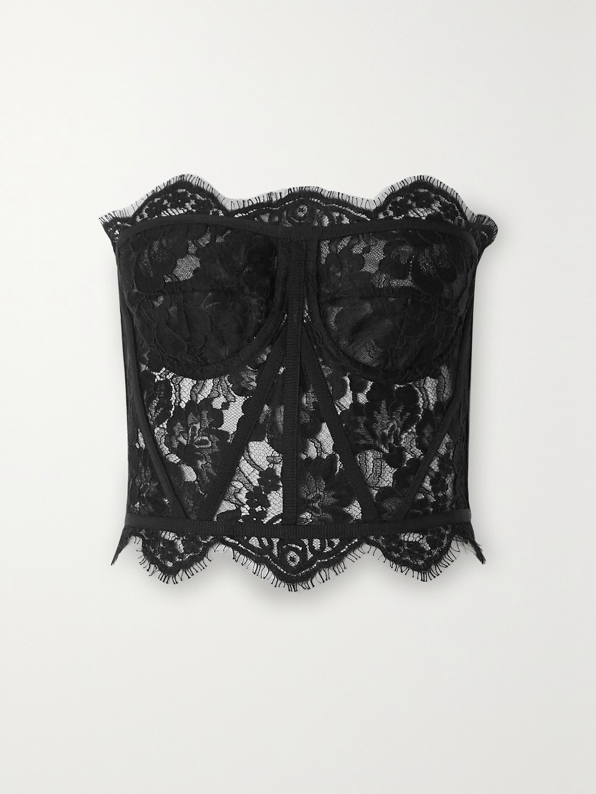 Black Grosgrain Trimmed Lace Bustier Top Dolce And Gabbana Net A Porter