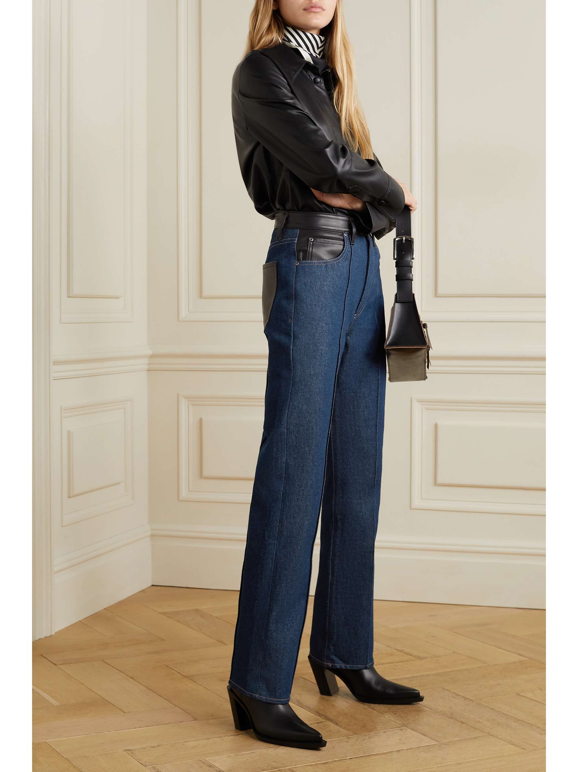 GOLDSIGN The Martin faux leather-trimmed high-rise straight-leg jeans ...