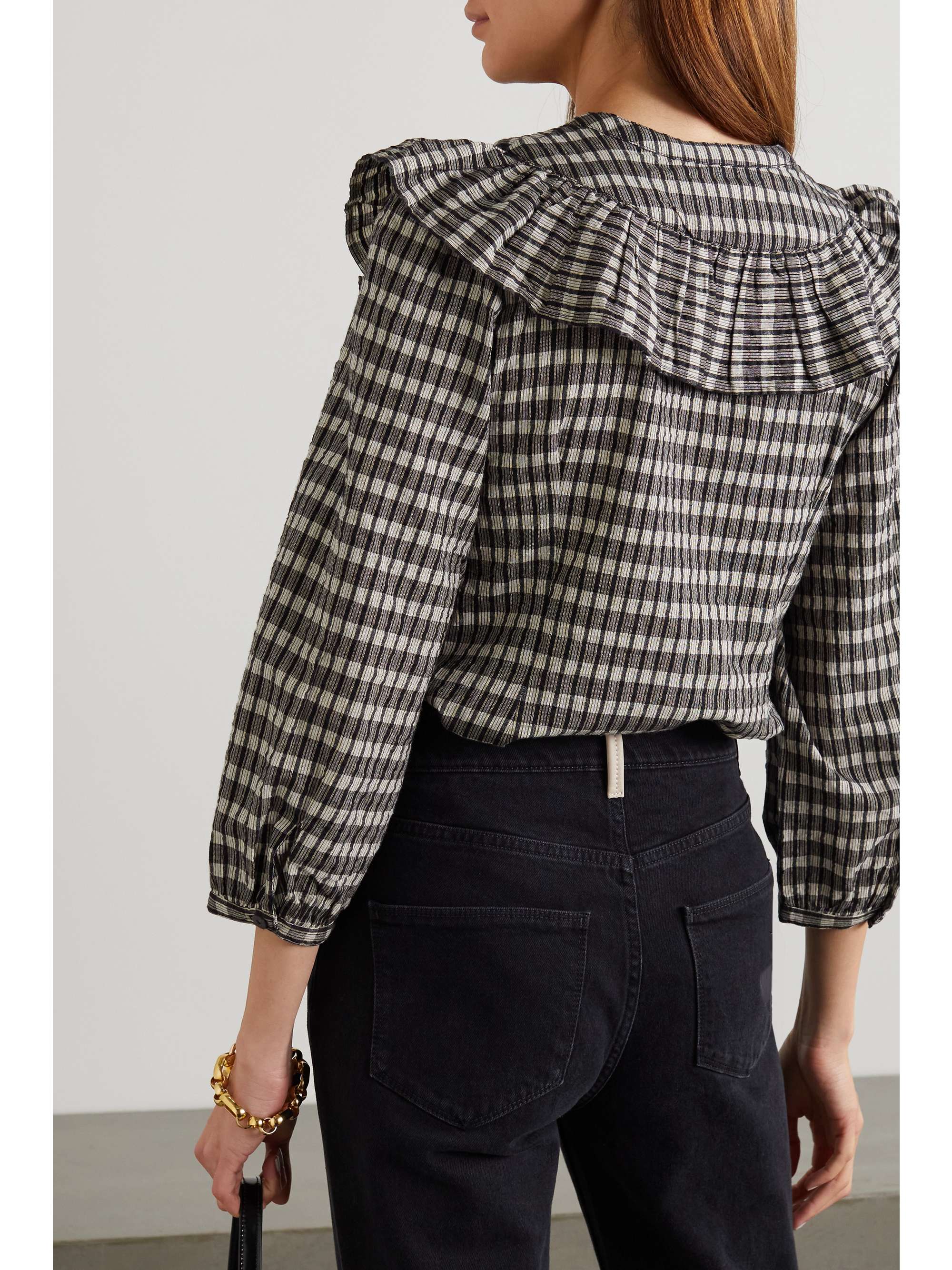 Black Nessa ruffled checked cotton blouse | CEFINN | NET-A-PORTER