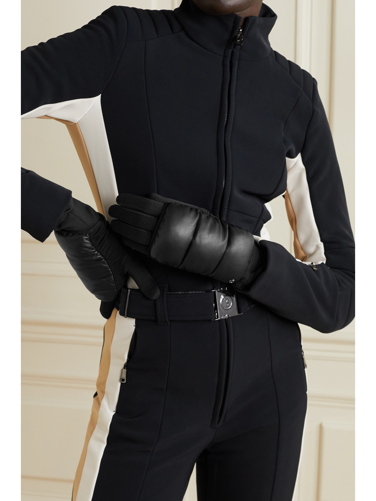 Bogner Touch Quilted Leather And Tech-jersey Ski Gloves In Black | ModeSens