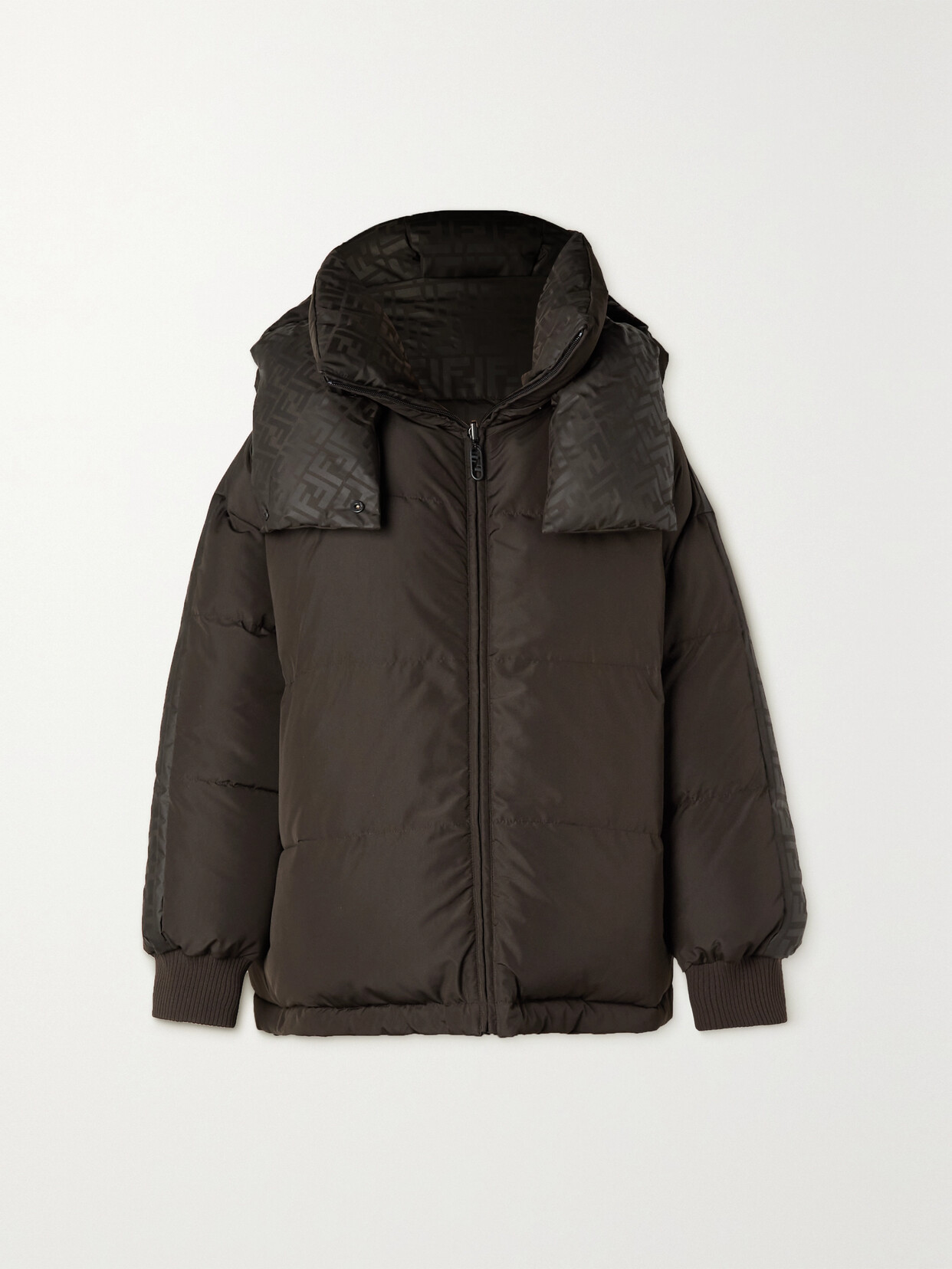 Fendi Reversible Hooded Jacquard Down Ski Jacket In Brown | ModeSens