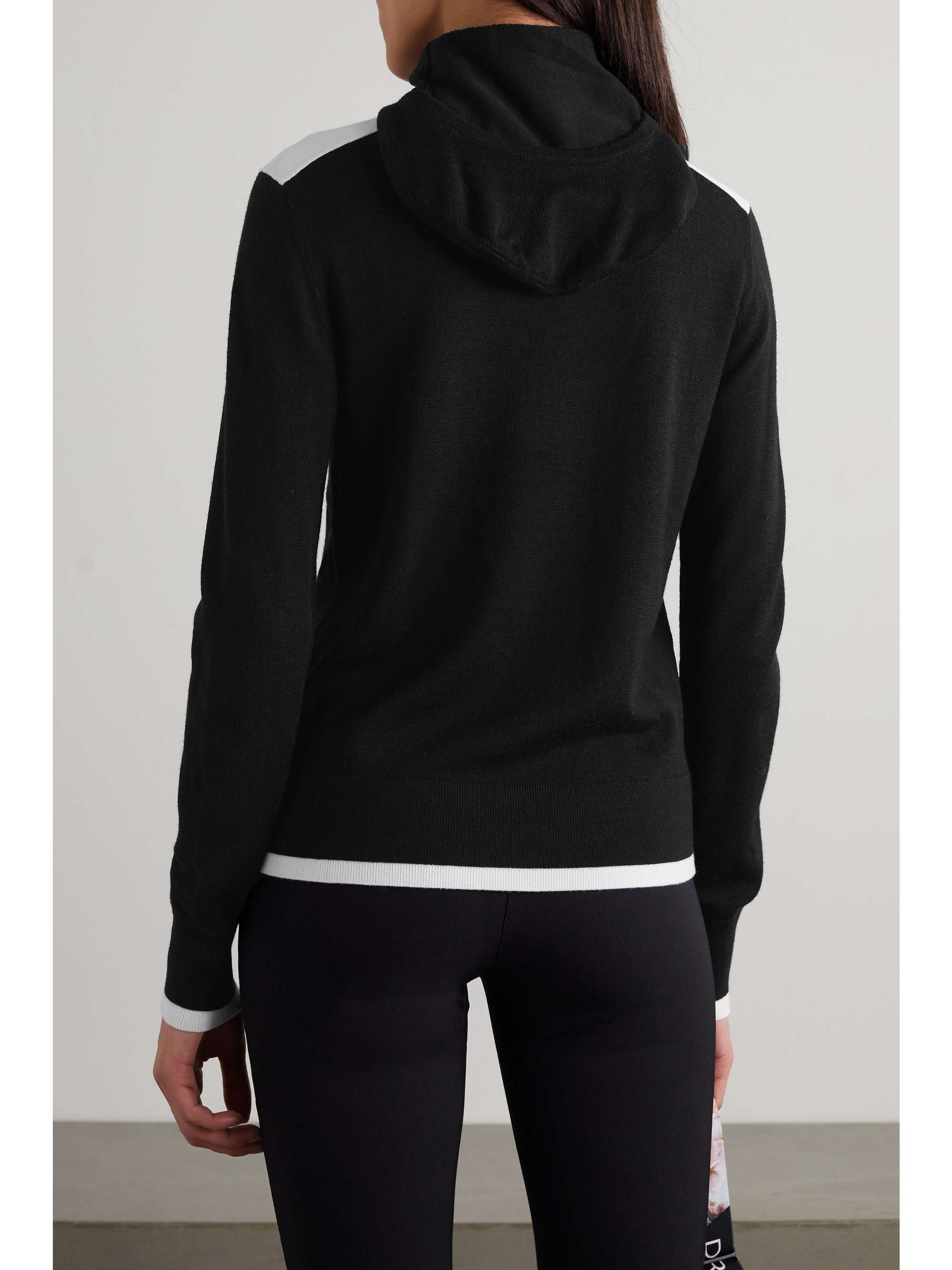 Black + NET SUSTAIN Reggie two-tone merino wool turtleneck hoodie ...