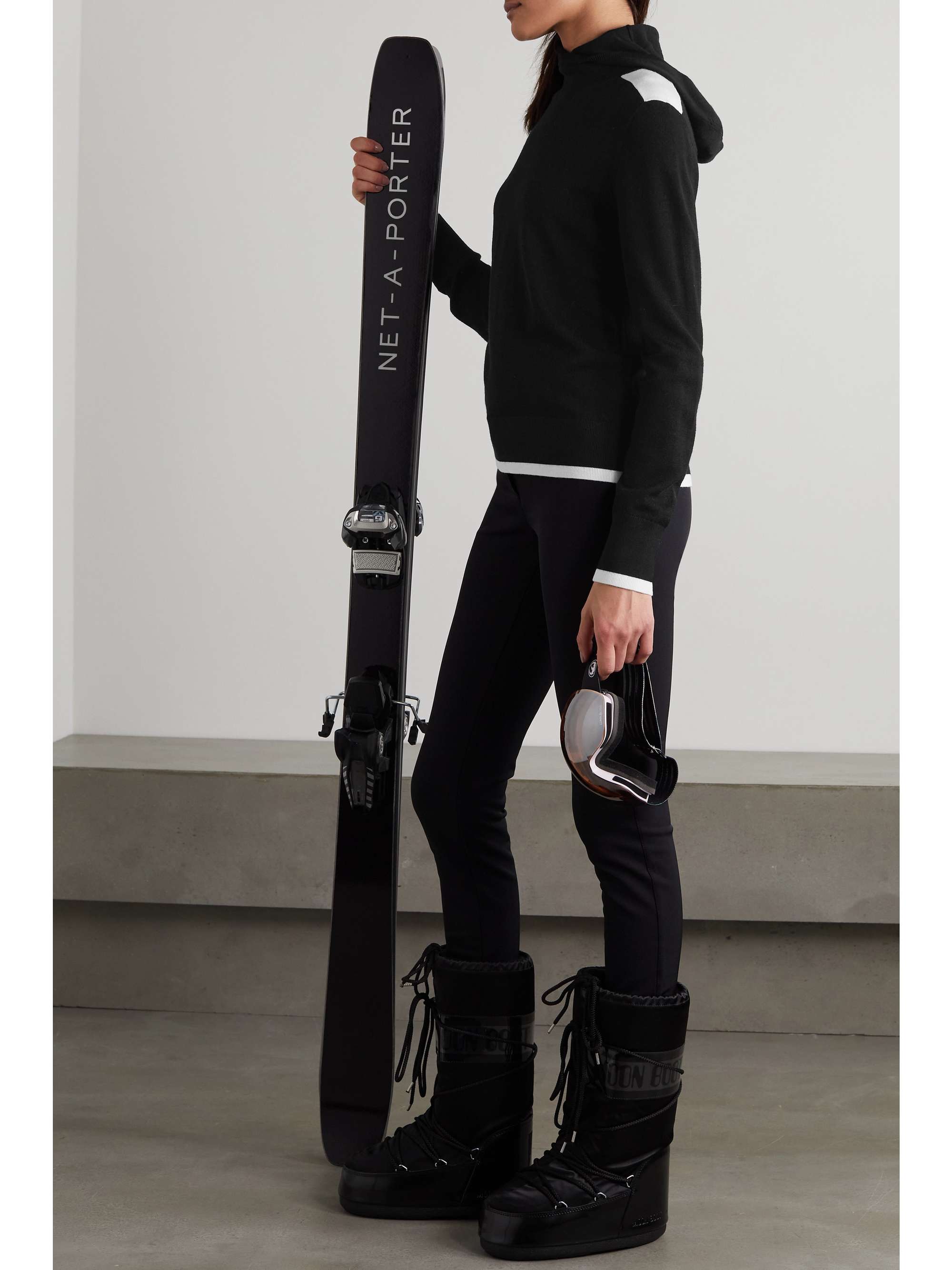 Black + NET SUSTAIN Reggie two-tone merino wool turtleneck hoodie ...