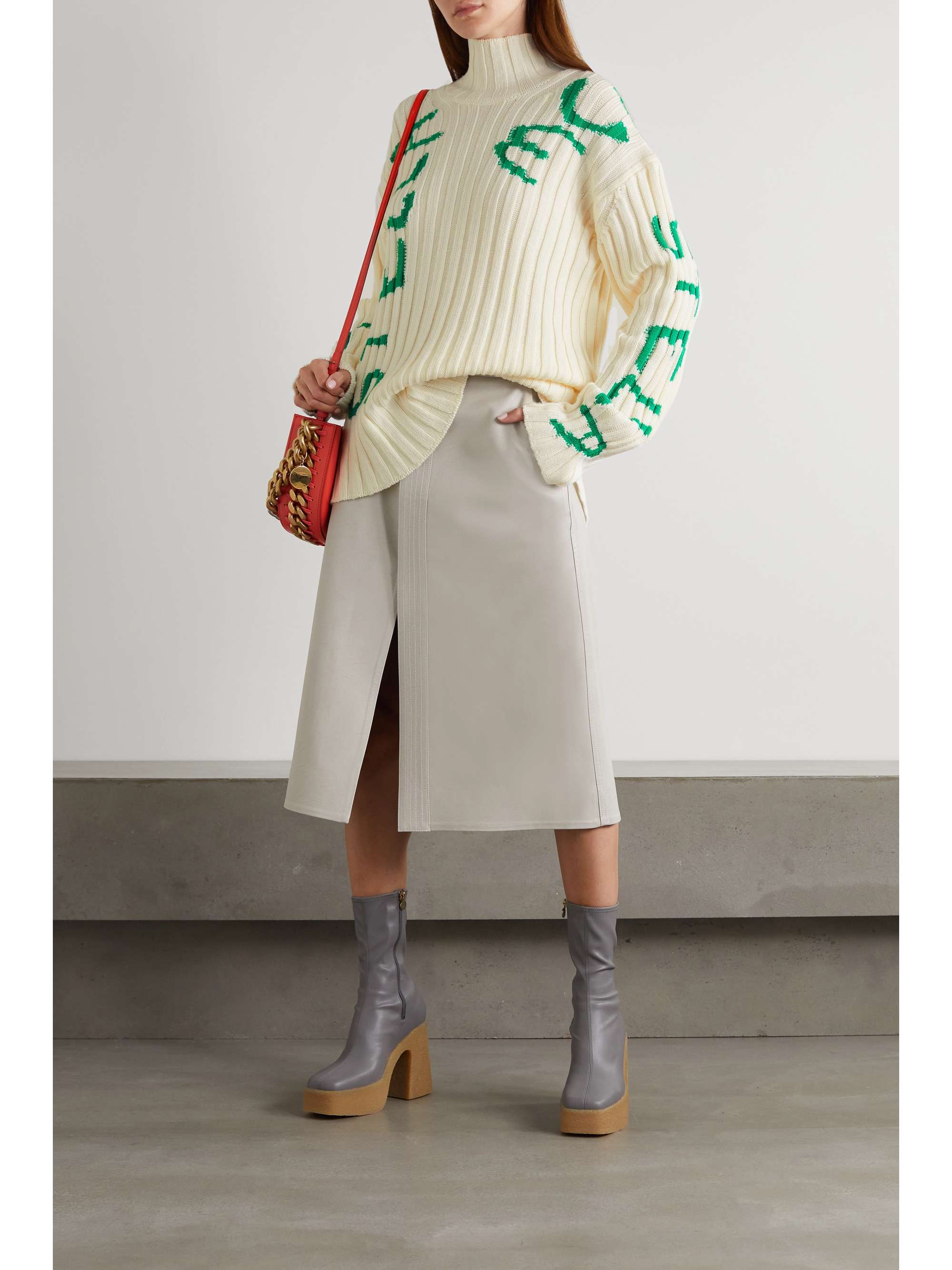 Ecru Ed Curtis Ribbed Jacquard Knit Wool Blend Sweater Stella
