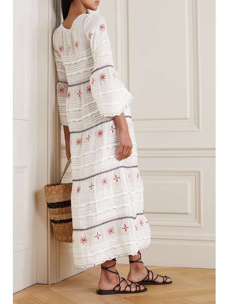 VITA KIN Regina scalloped embroidered linen dress | NET-A-PORTER