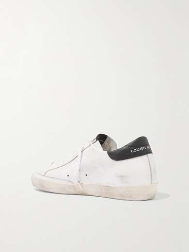GOLDEN GOOSE Superstar distressed glittered leather sneakers | NET-A-PORTER
