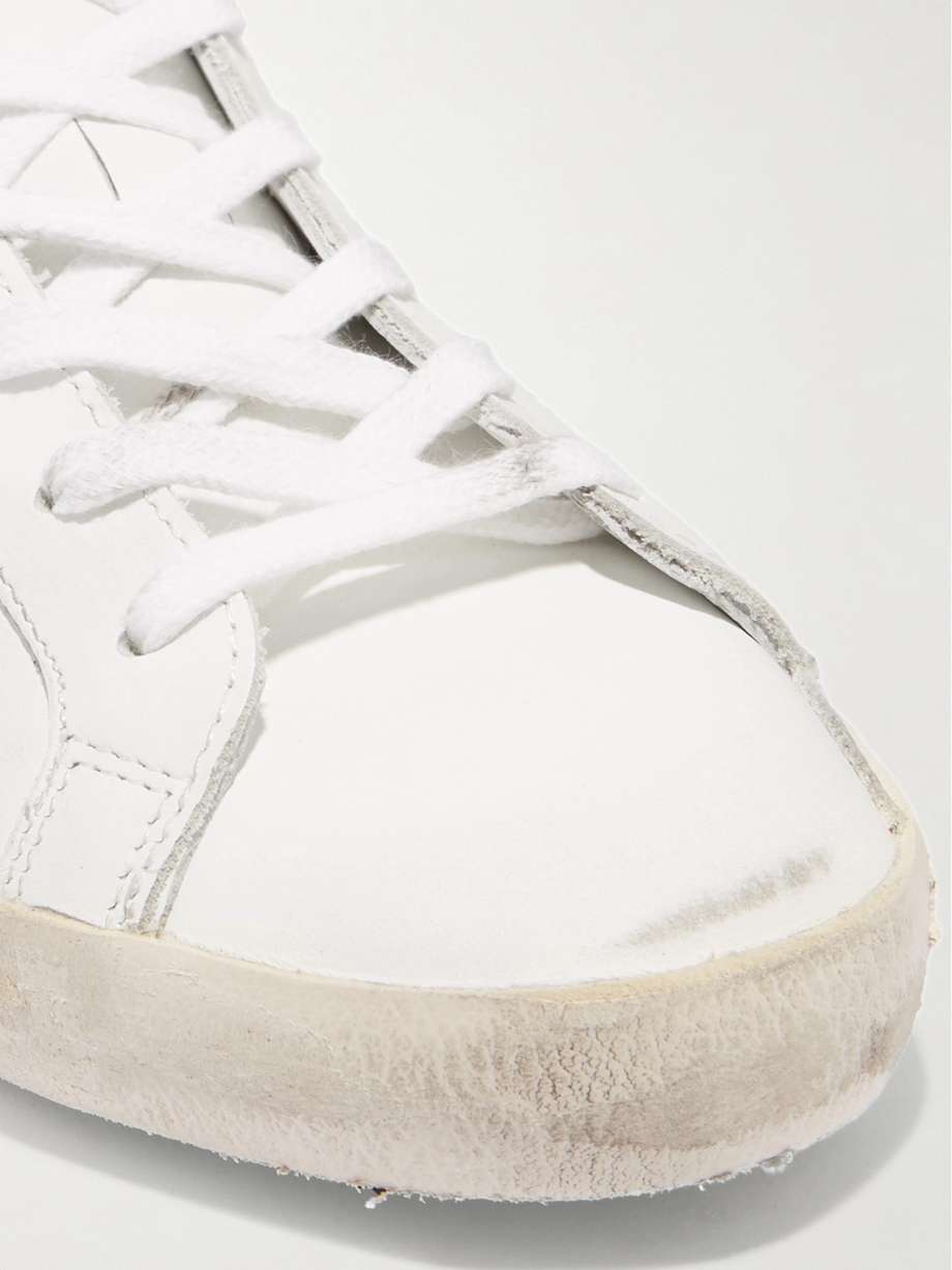 GOLDEN GOOSE Superstar distressed glittered leather sneakers | NET-A-PORTER
