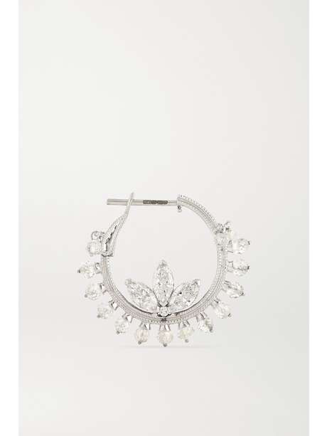 MARIA TASH Lotus Coronet 16mm 18-karat white gold diamond hoop earrings ...