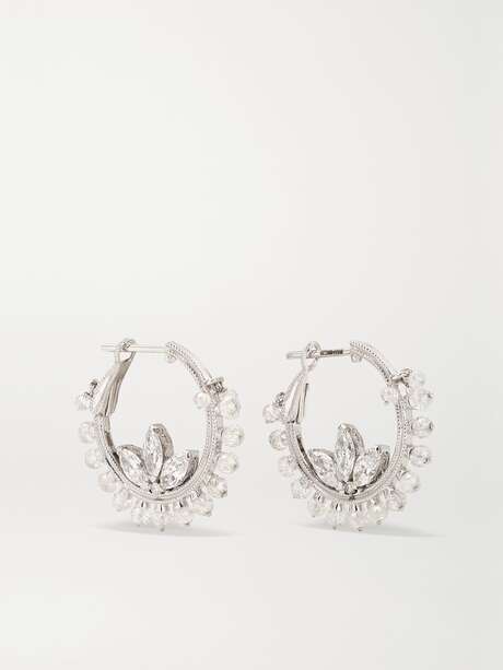 MARIA TASH Lotus Coronet 16mm 18-karat white gold diamond hoop earrings ...