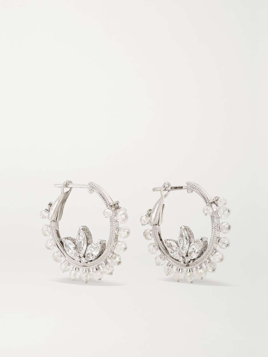 MARIA TASH Lotus Coronet 16mm 18-karat white gold diamond hoop earrings ...