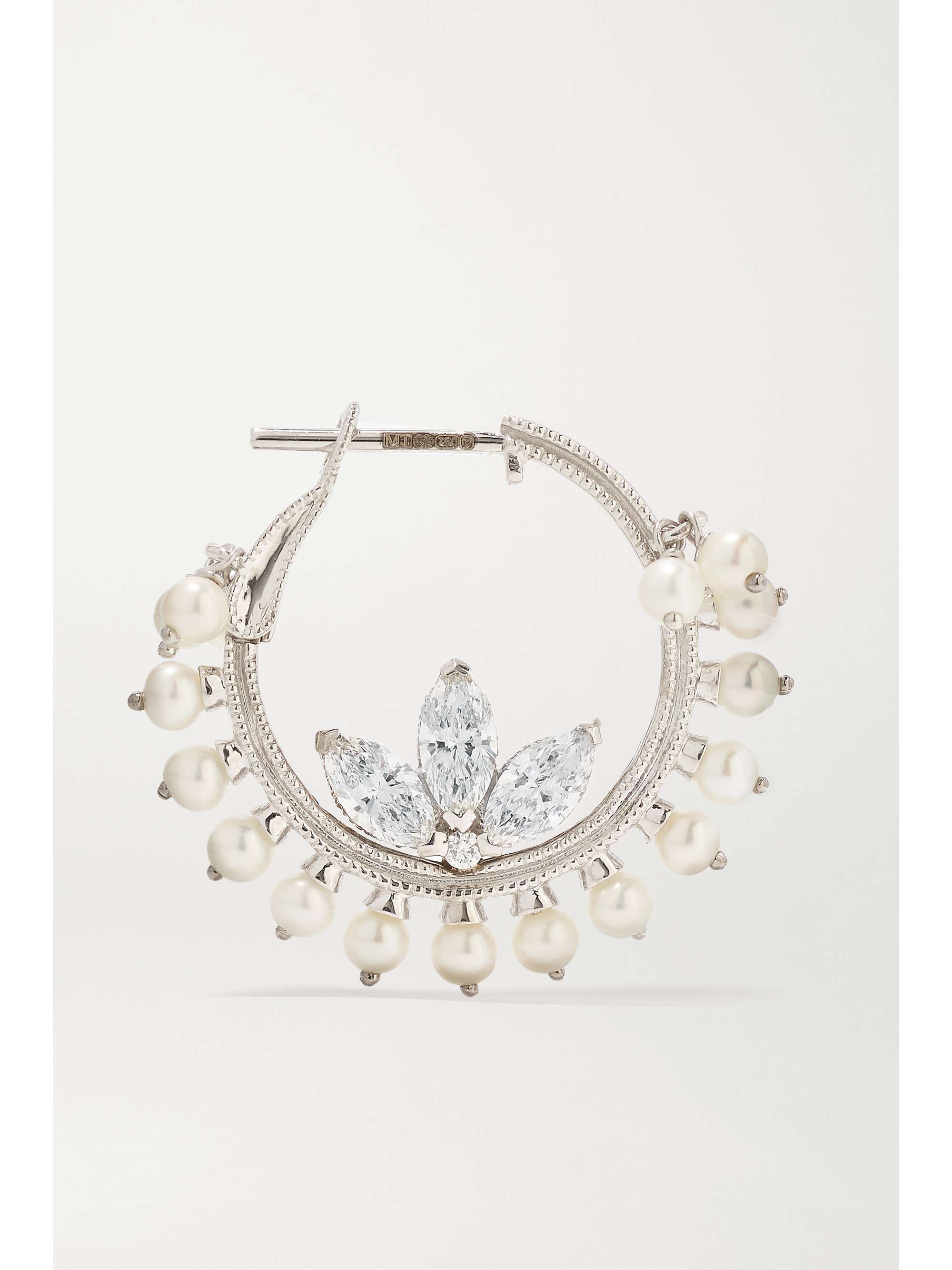 MARIA TASH Lotus 16mm 18-karat white gold, diamond and pearl hoop ...