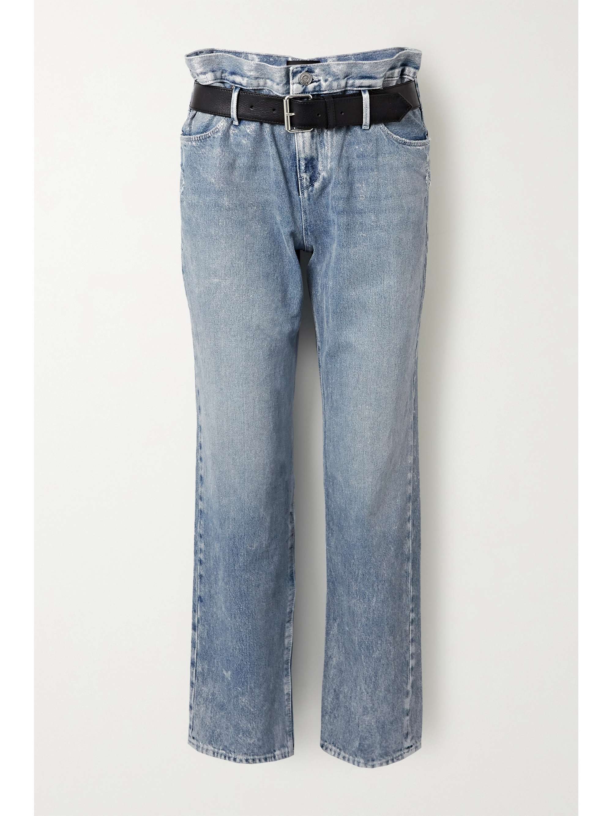 RTA Dexter belted distressed metallic high-rise straight-leg jeans ...