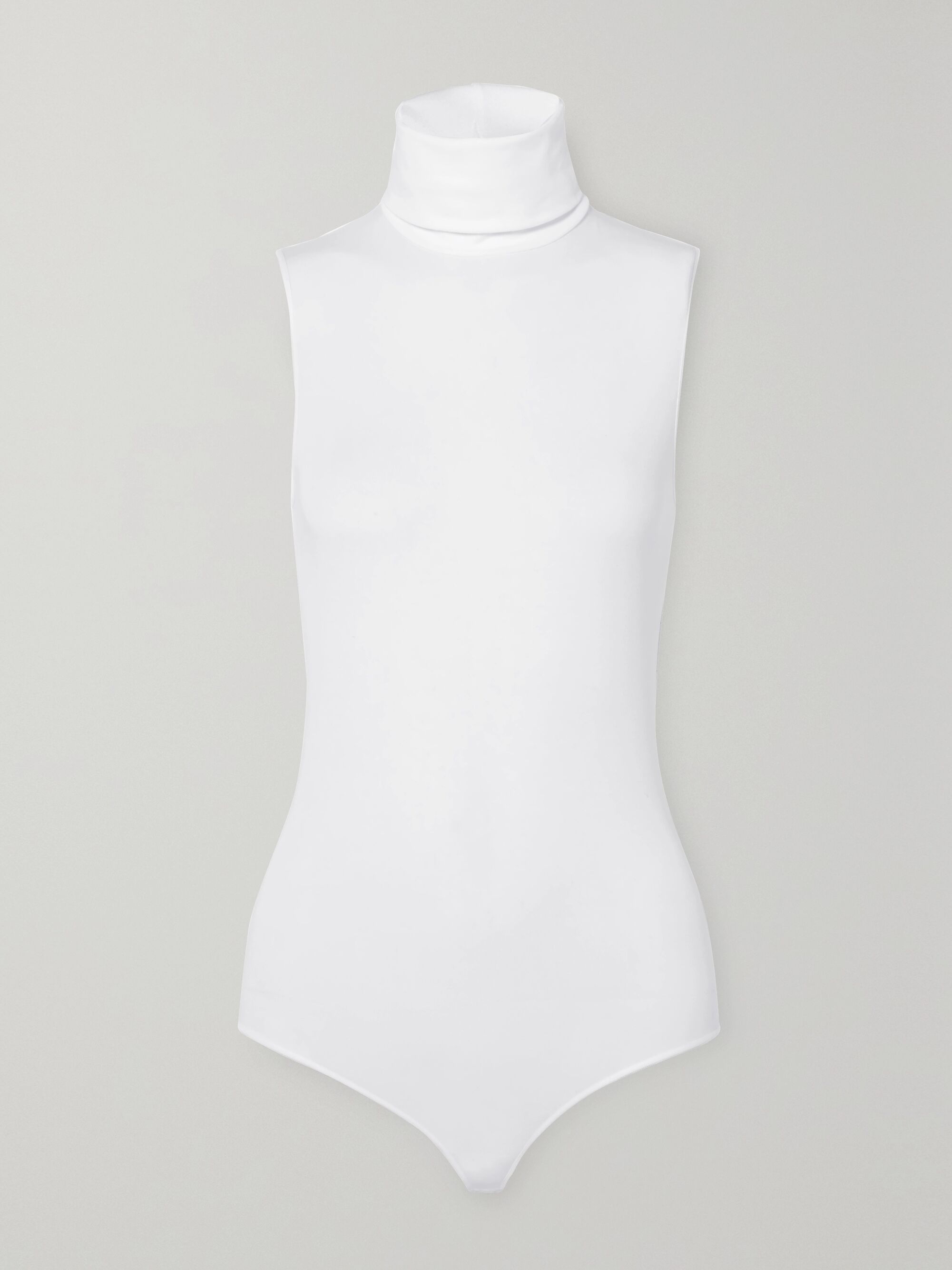White Stretch Modal Blend Turtleneck Thong Bodysuit Wolford Net A
