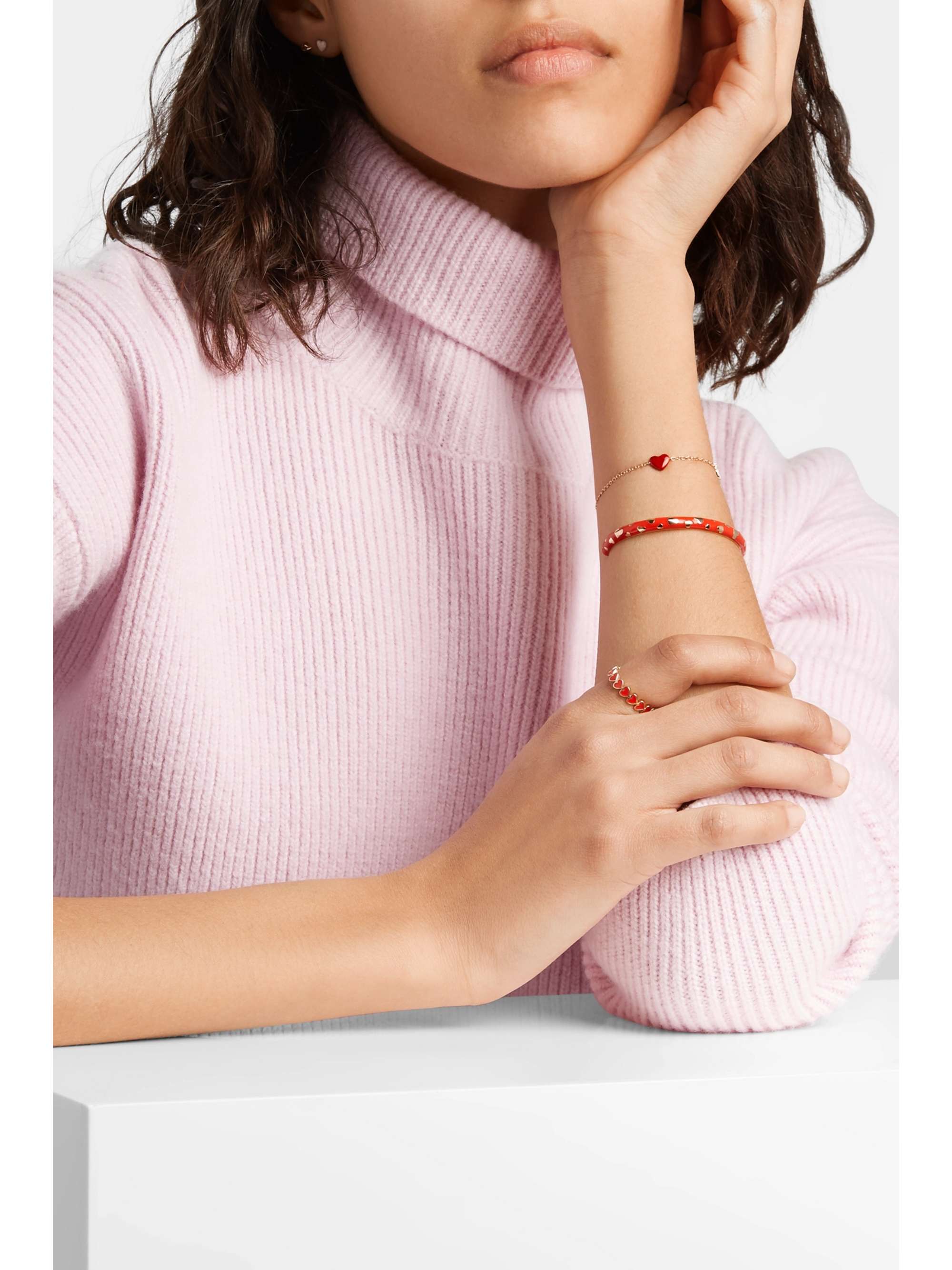 ALISON LOU Heart Stack 14-karat gold and enamel ring | NET-A-PORTER