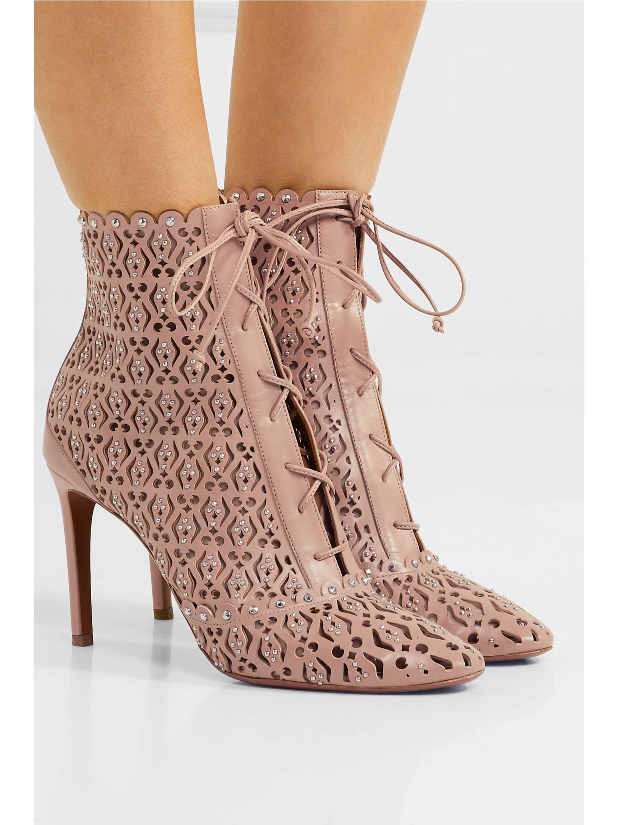 Neutral 90 stud-embellished and laser-cut leather ankle boots | ALAÏA ...