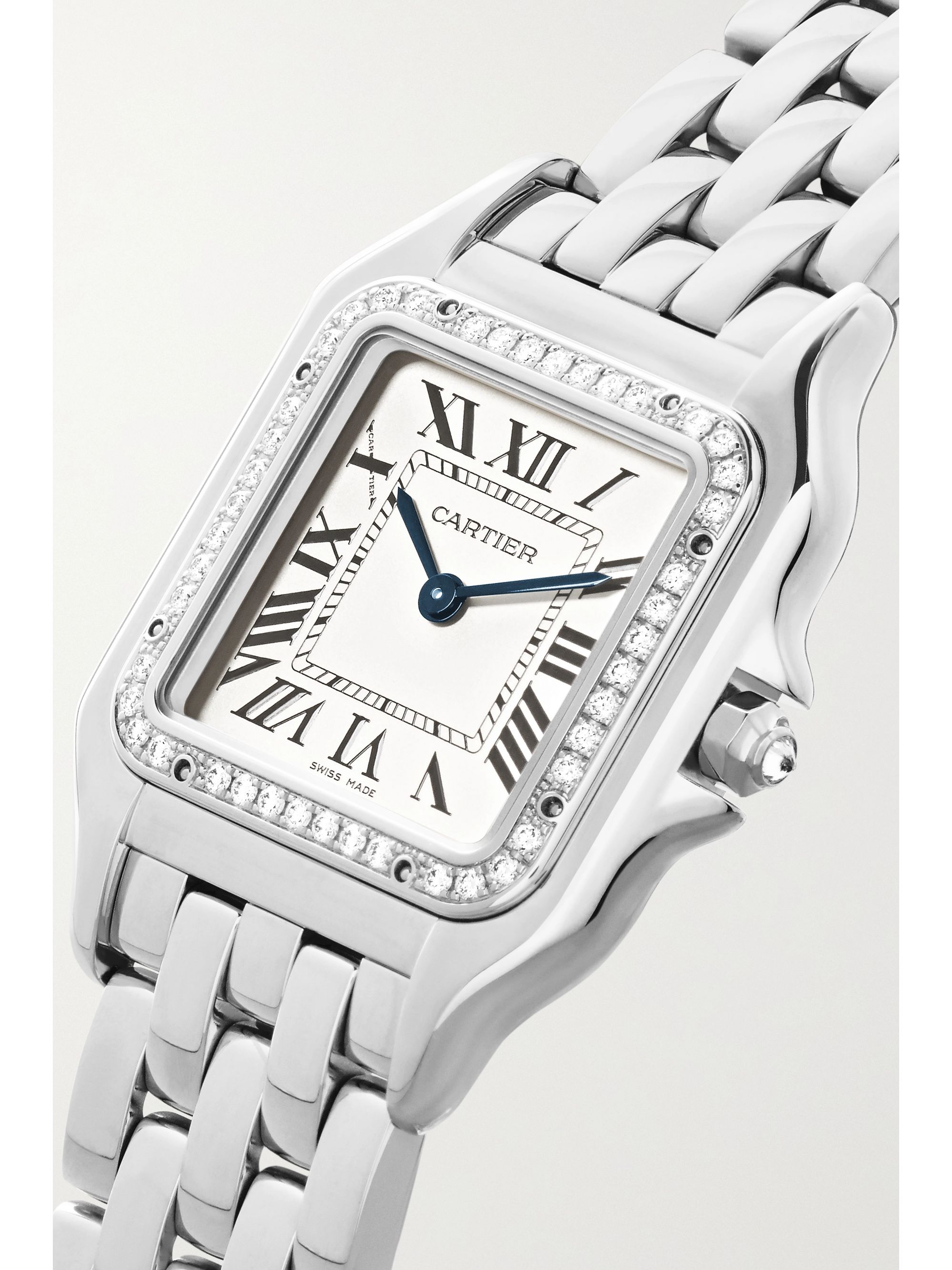 Silver Panthère de Cartier 22mm small stainless steel and diamond watch ...