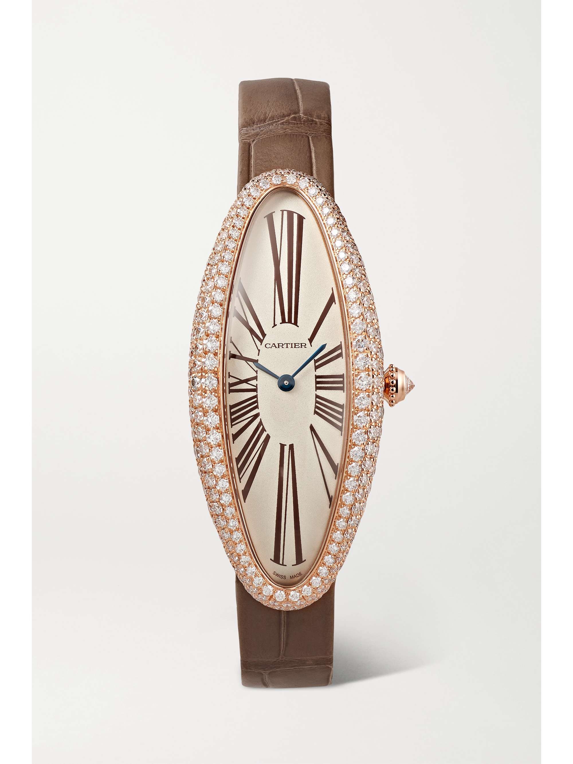 CARTIER Baignoire Allongée 21mm medium 18-karat pink gold, alligator ...