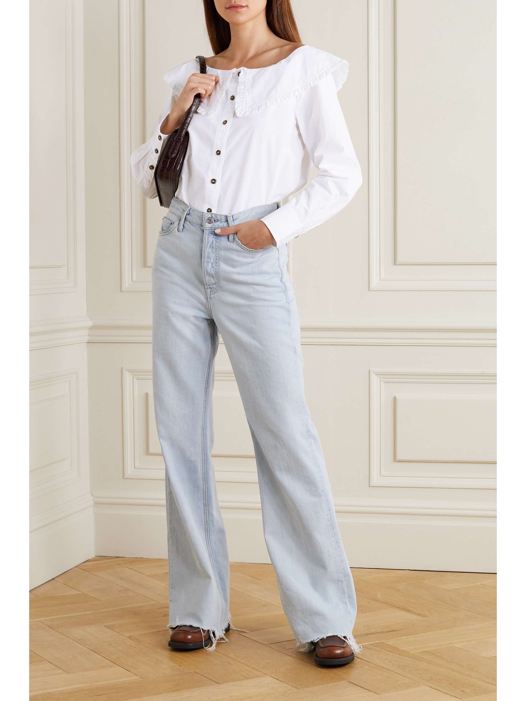 GANNI Ruffled organic cotton-poplin blouse | NET-A-PORTER