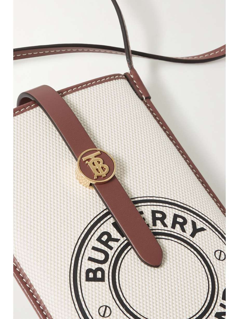BURBERRY Leather-trimmed printed canvas phone case | NET-A-PORTER