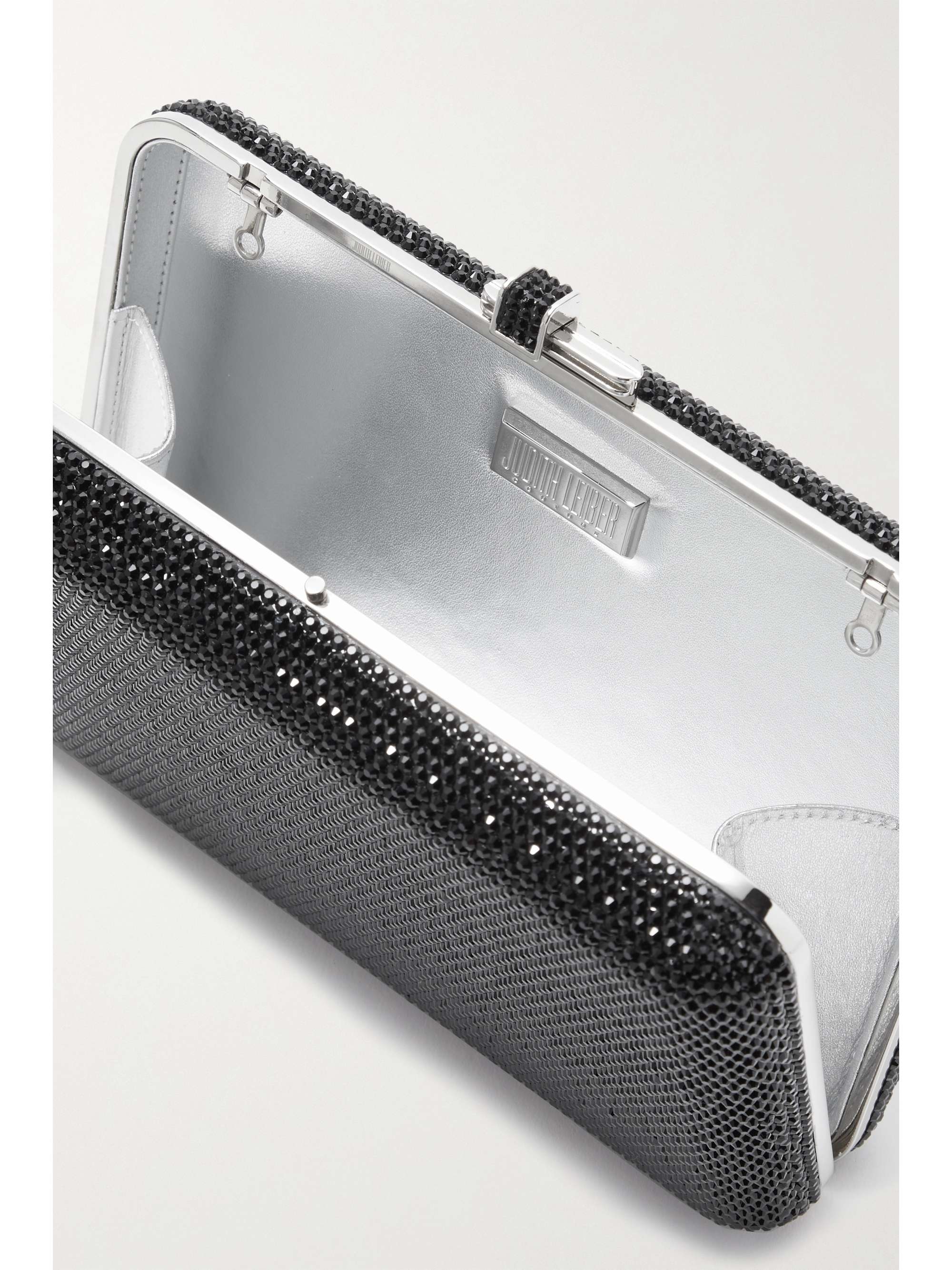 JUDITH LEIBER COUTURE Slim Slide crystal-embellished silver-tone clutch ...
