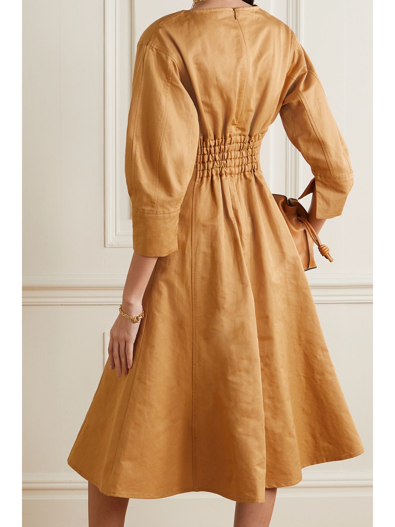 Orange Paneled linen and cotton-blend midi dress | LVIR | NET-A-PORTER