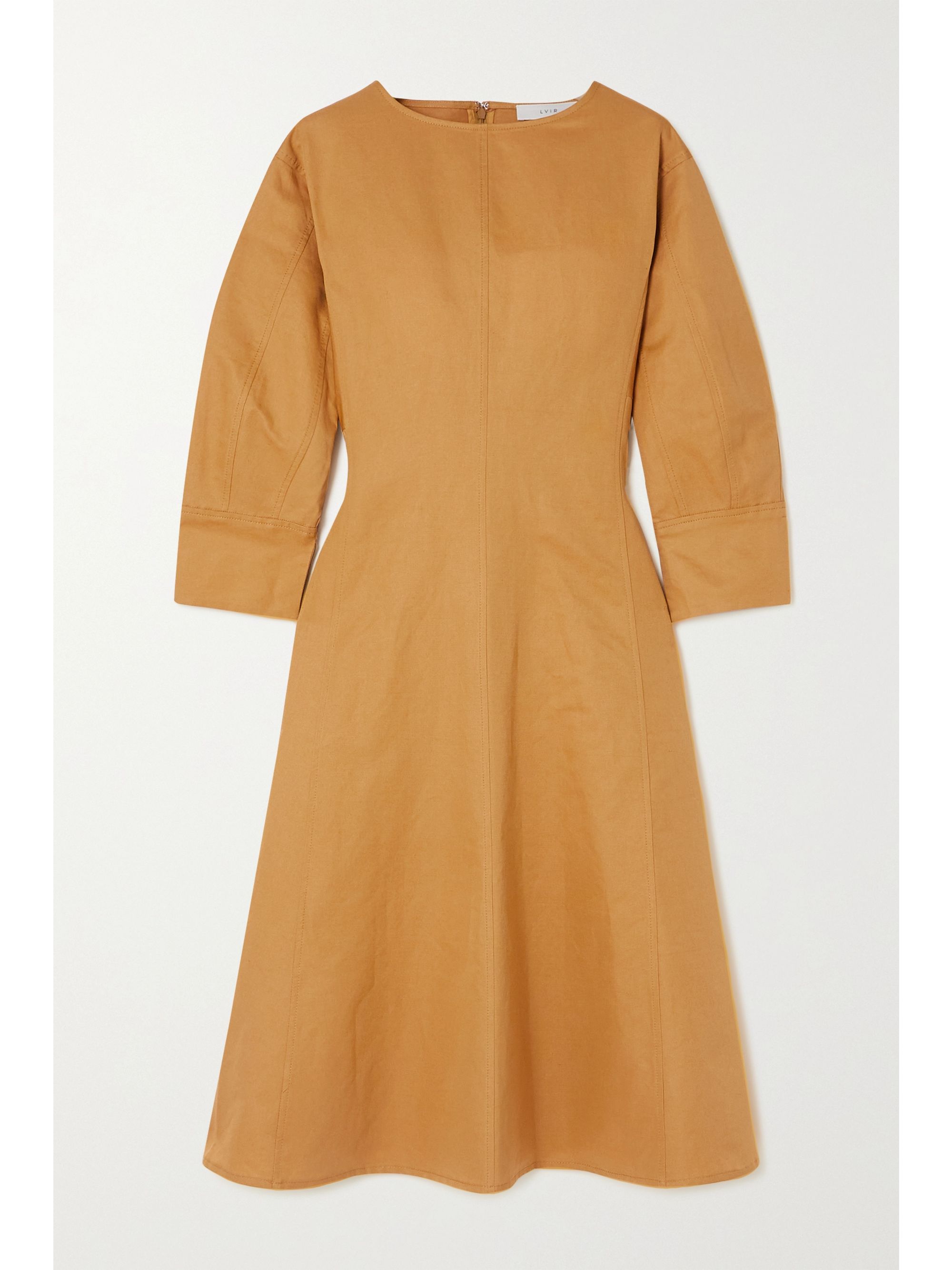 Orange Paneled linen and cotton-blend midi dress | LVIR | NET-A-PORTER