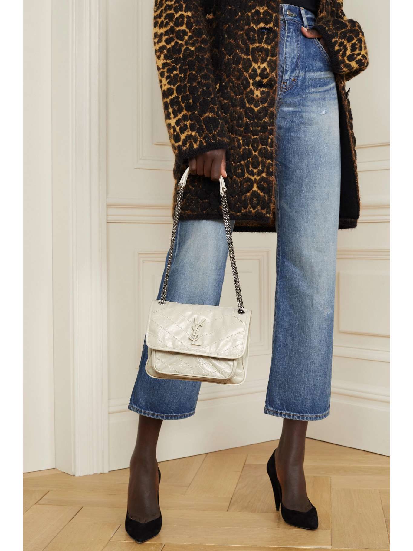 SAINT LAURENT Niki Baby quilted crinkled glossed-leather shoulder bag ...