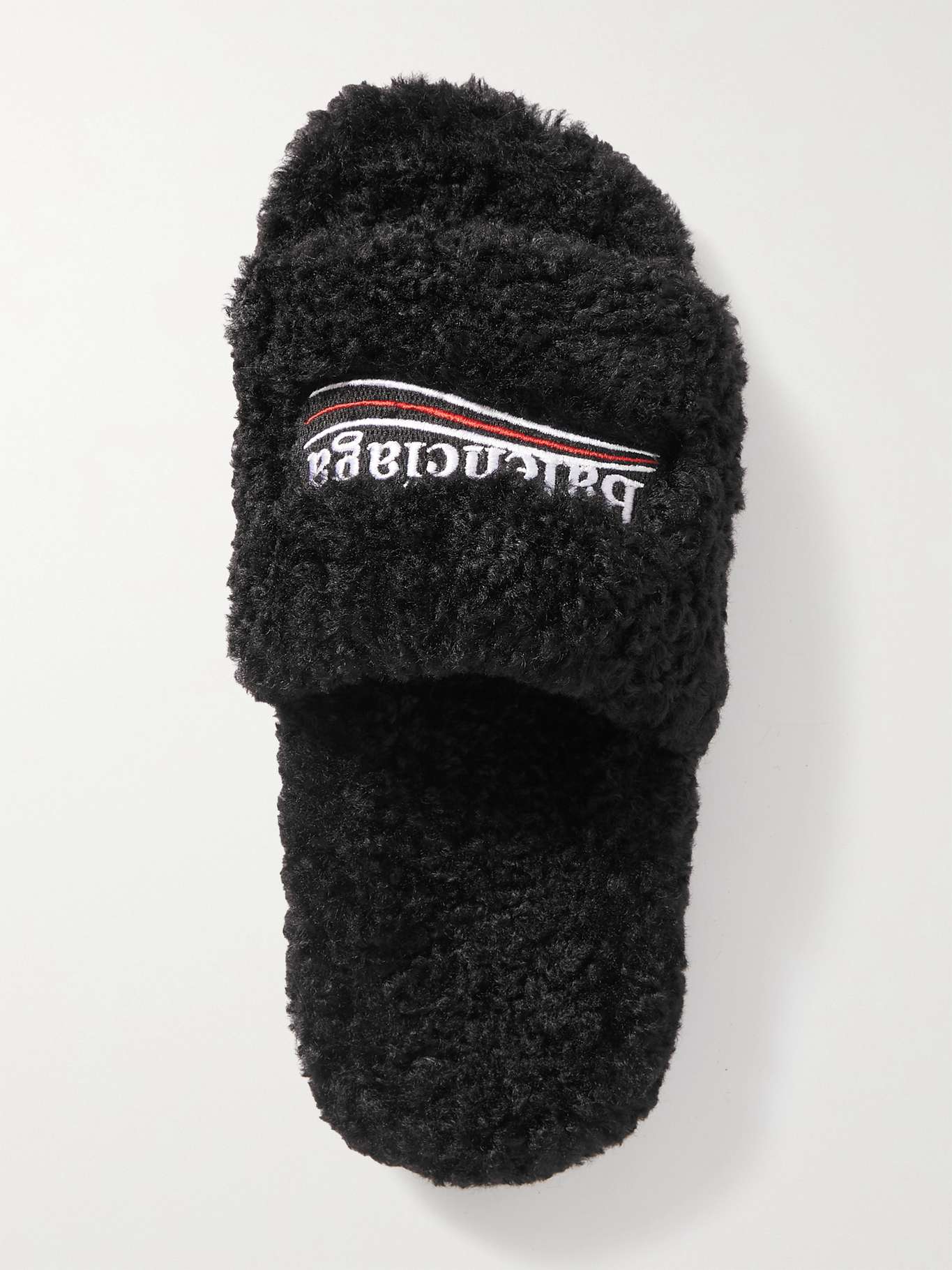 BALENCIAGA Furry logo-embroidered faux shearling slides | NET-A-PORTER