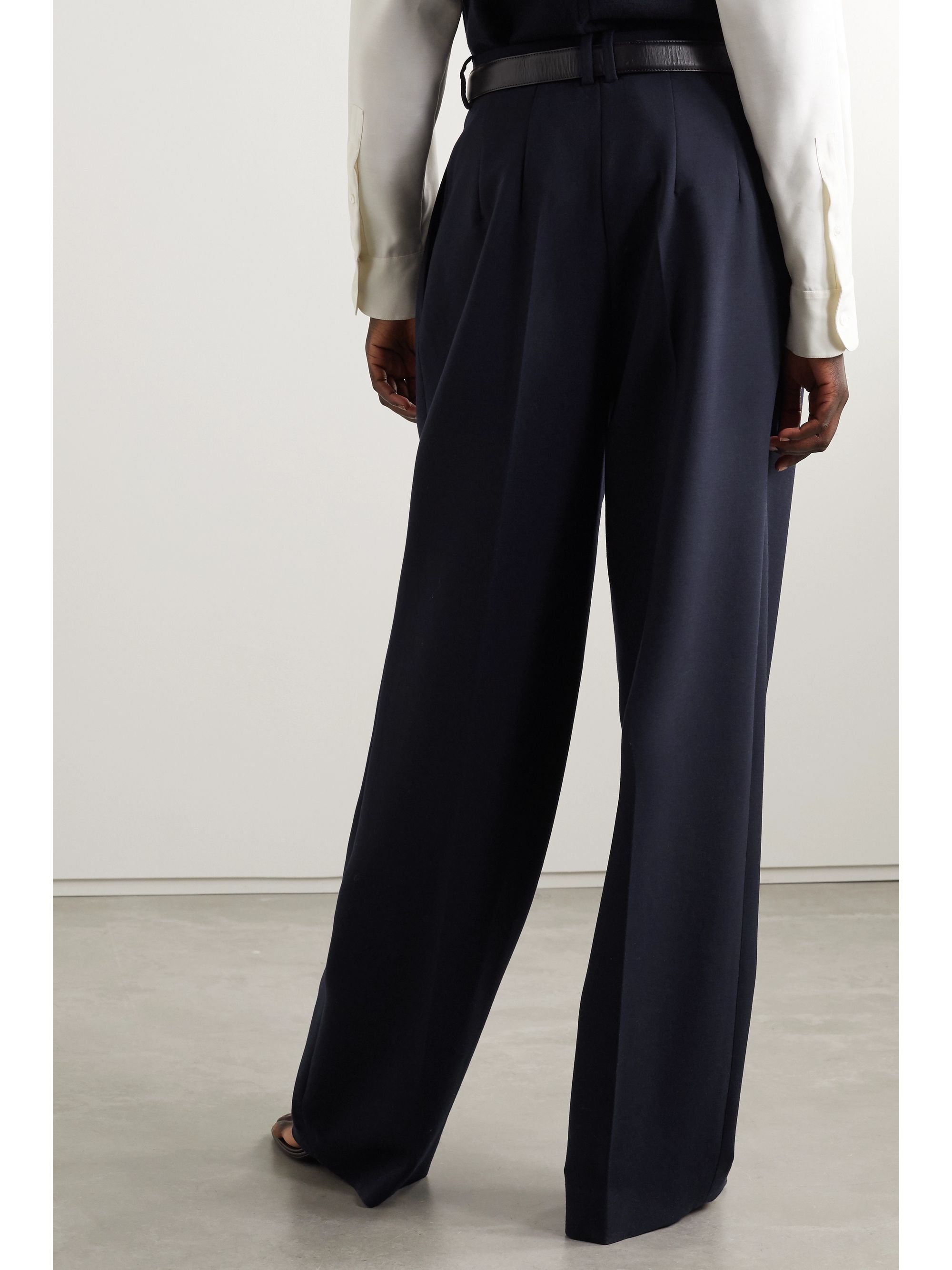 Midnight blue Igor pleated cotton and linen-blend twill wide-leg pants ...